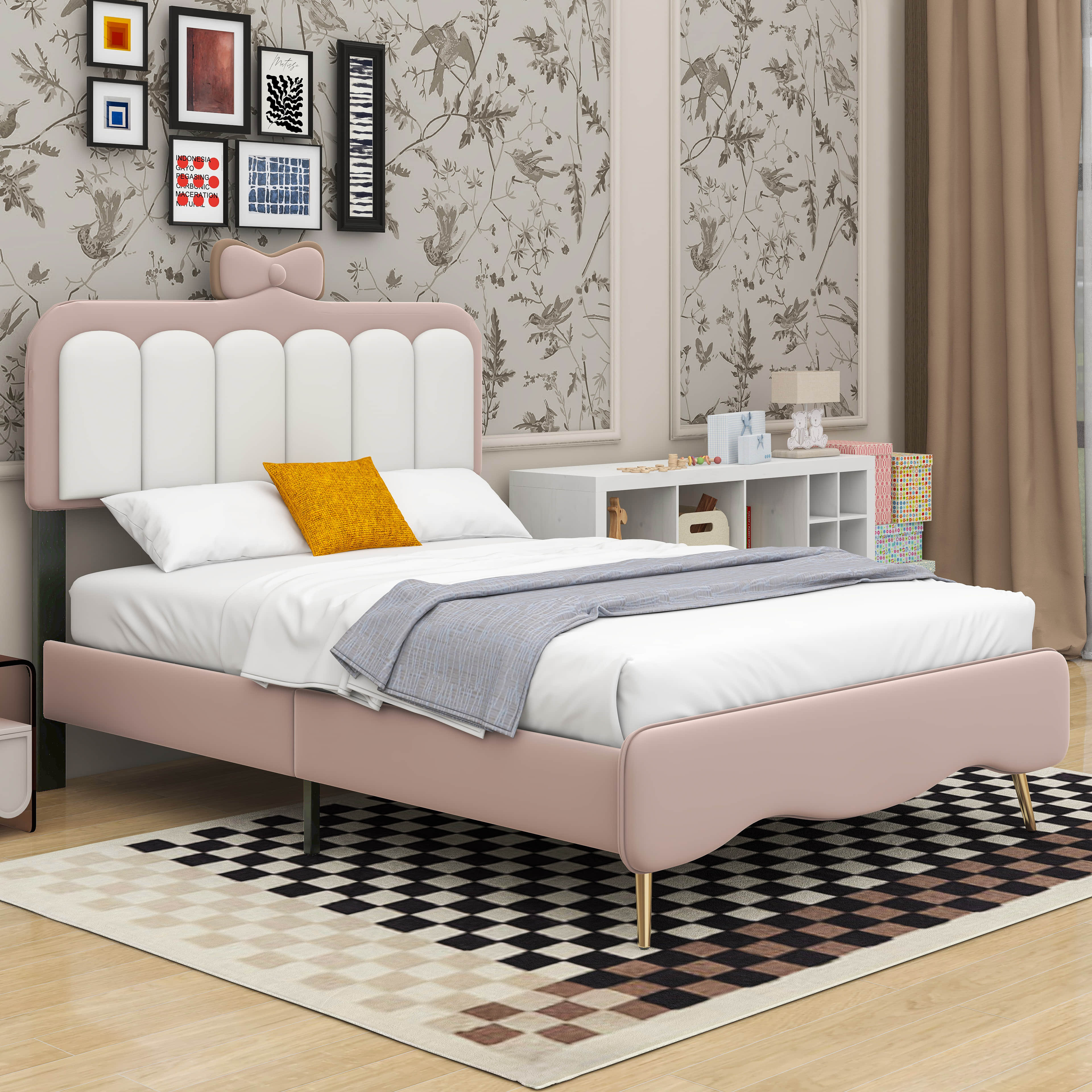 Mercer41 Twin Size Velvet Princess Bed With Bow-Knot Headboard ...