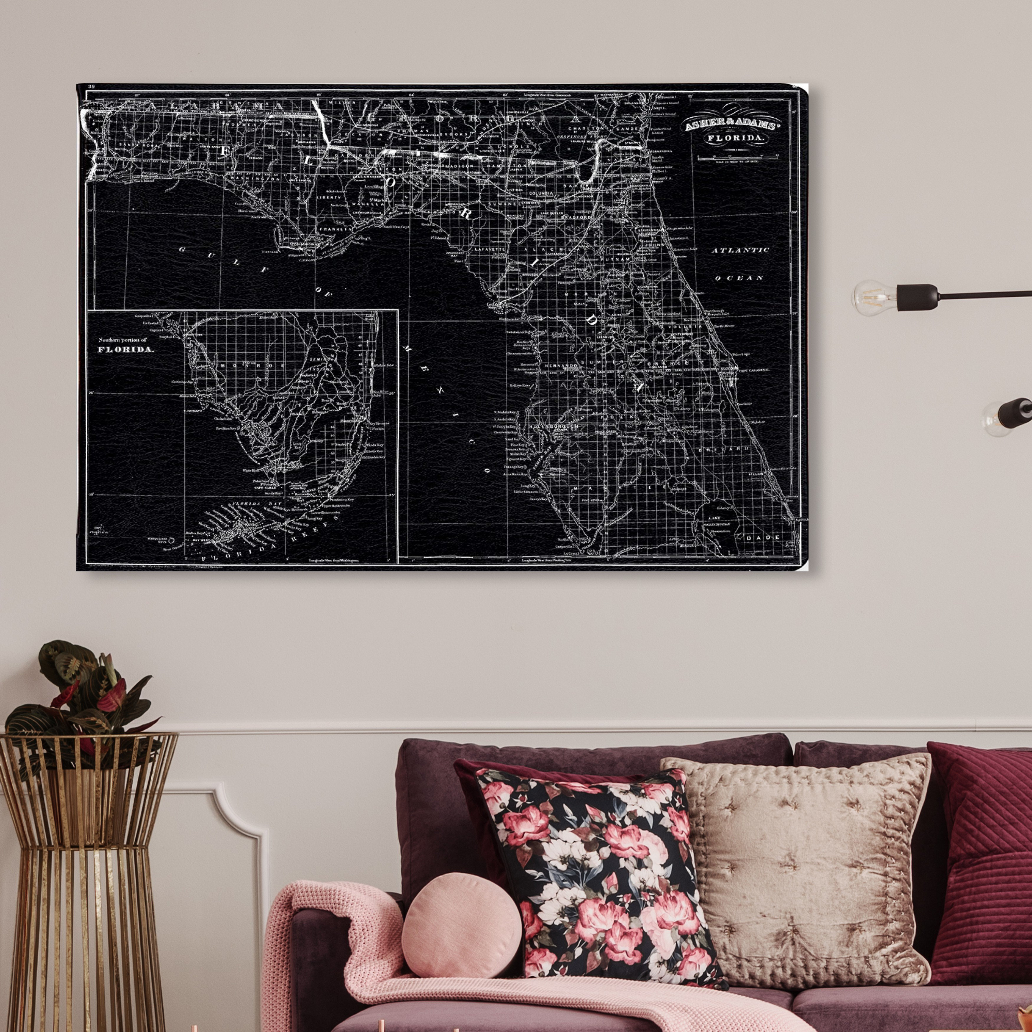 House of Hampton® 'Florida Map 1874' Graphic Art on Canvas | Wayfair