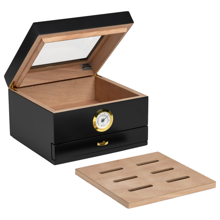 Latitude Run® Humidor Supreme Mini Capri Wood Cigar Humidor W/ Drawer ...