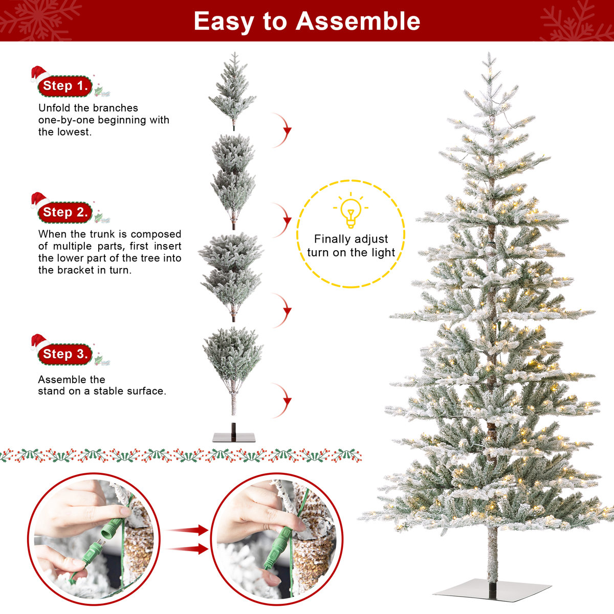 The Holiday Aisle® Johvan Deluxe Pre-Lit Slender Flocked Realistic Fir ...
