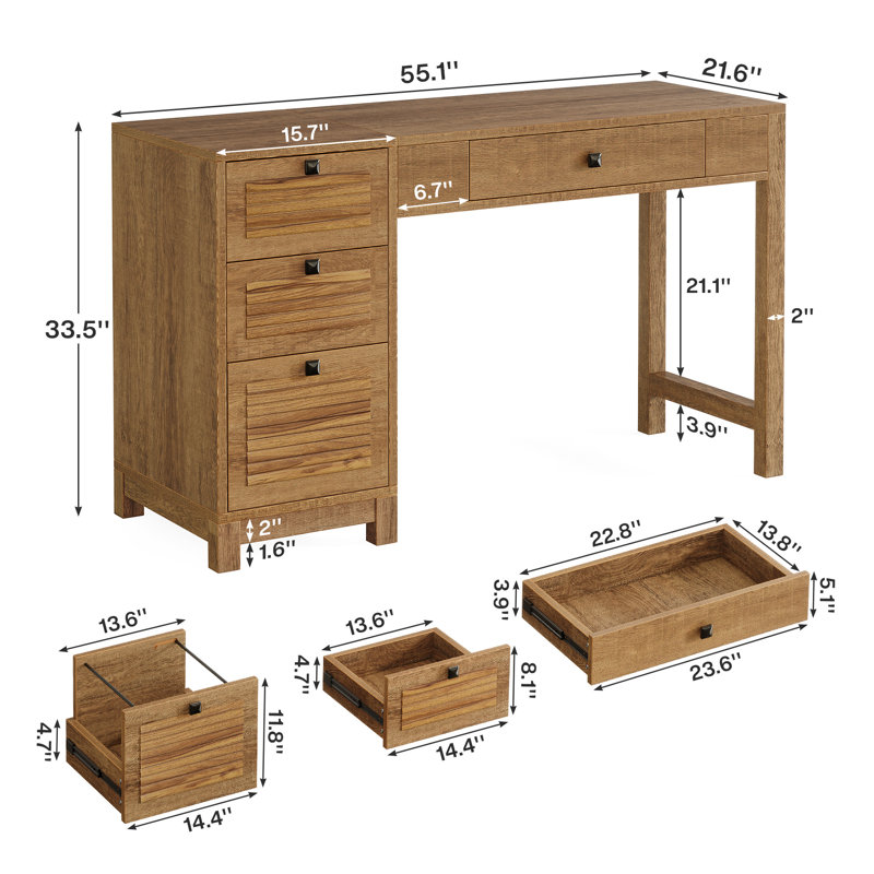 Millwood Pines Farmhouse Computer Desk with File Storage Drawer, Wood ...