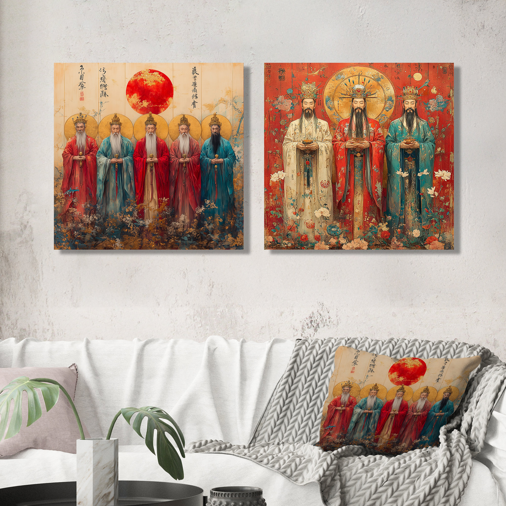 Winston Porter Chinese Traditional Gods in Red and Blue Tones I ...