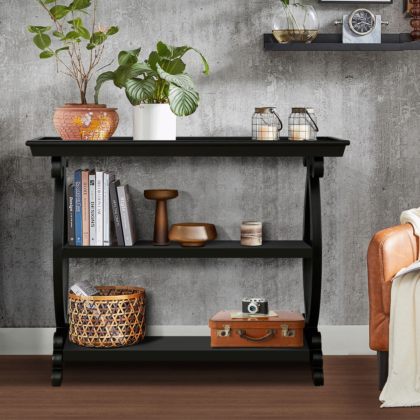 Lark Manor™ Bonns Wood Storage Console Table with 2 Tiers Shelves | Wayfair