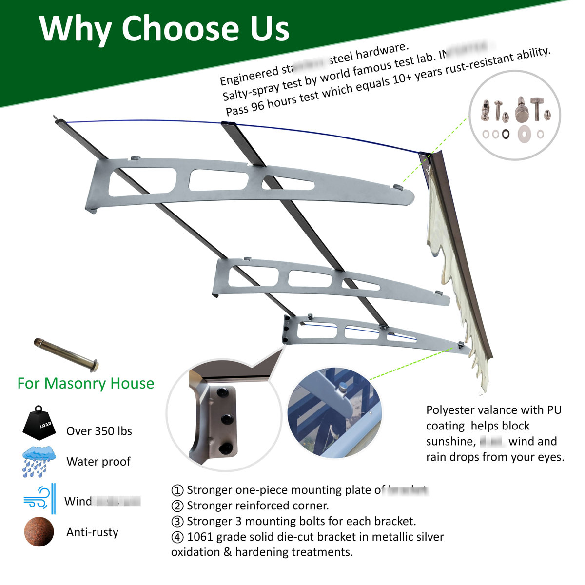 Arlmont & Co. 79"X34" Door Window Awning - Polycarbonate Sheet ...