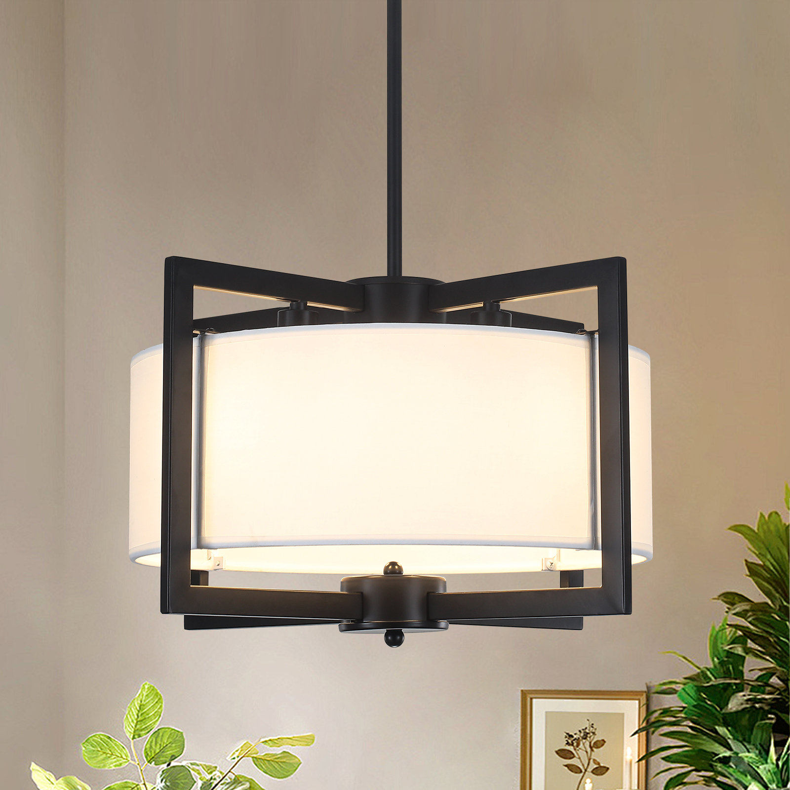 Ebern Designs 4-Light Dimmable Modern Chandelier - Candle Style Square ...