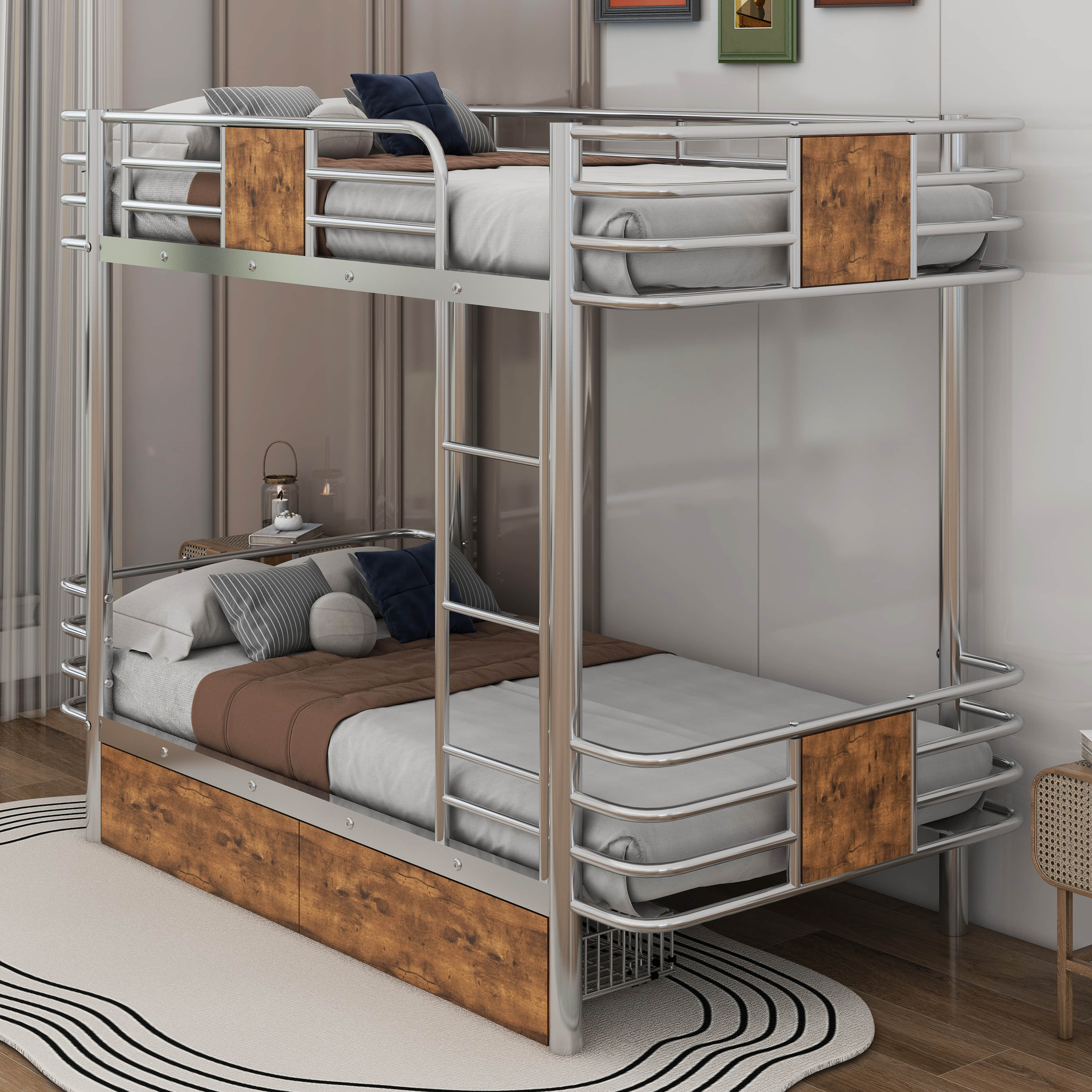 Mason & Marbles Twin XL Over Twin XL Metal Bunk Bed With MDF Board ...