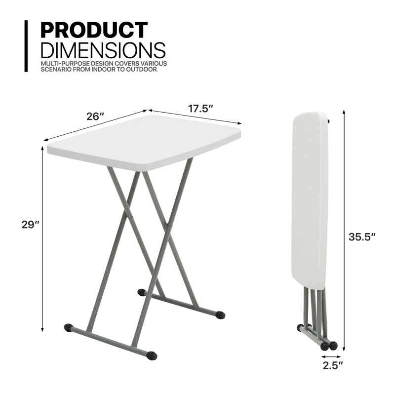 MoNiBloom 26" Folding Table, Adjustable Height TV Tray Table, Portable ...