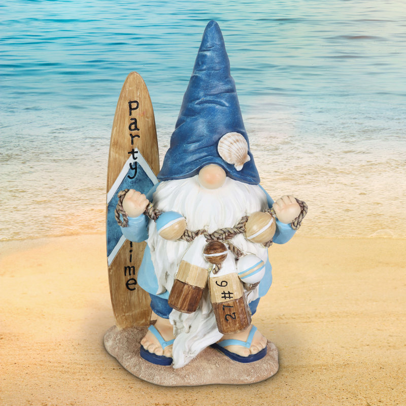 Exhart Solar Surfer Beach Hand Painted Garden Gnome Statue with Party ...