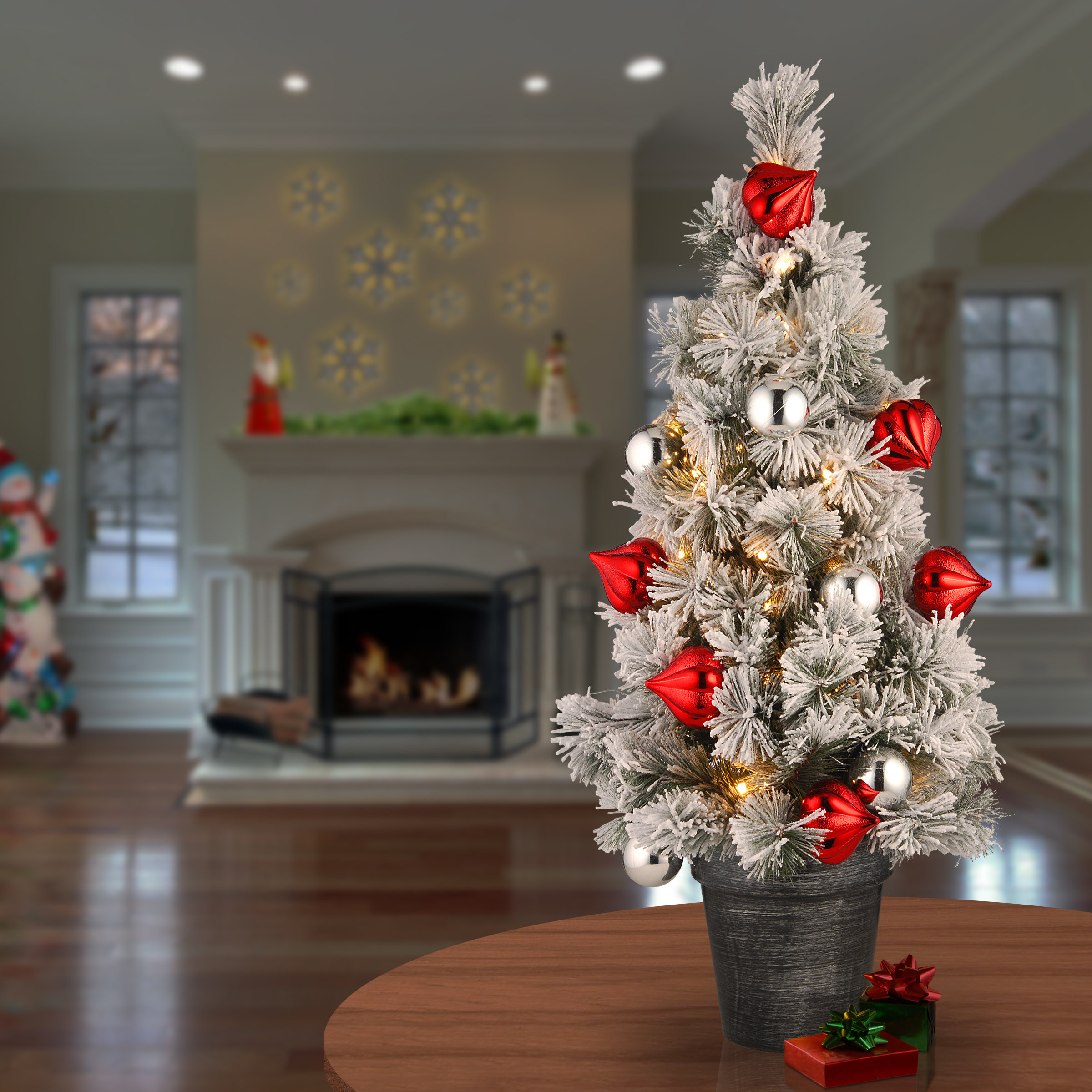 National Tree Company 2 ft. Snowy Bristle Pine Tabletop Tree with ...
