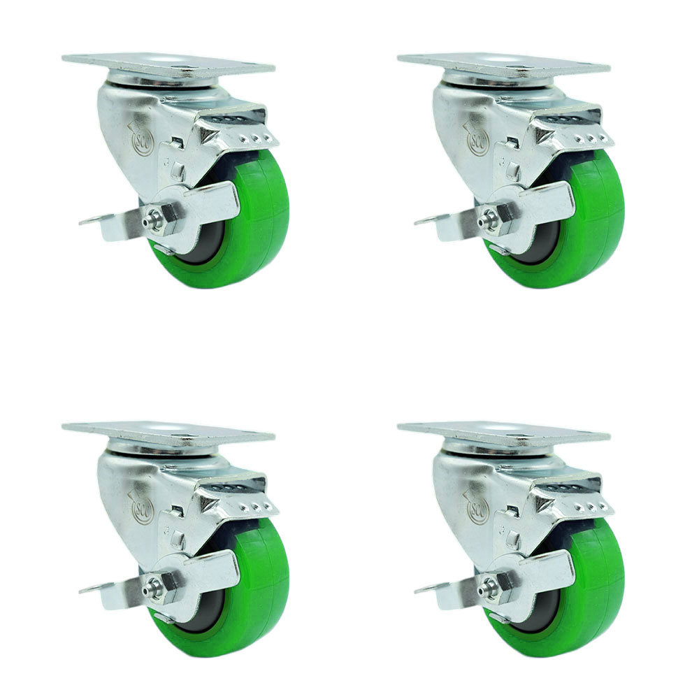 Service Caster 3 Inch Green Polyurethane Wheel Swivel Top Plate Caster ...