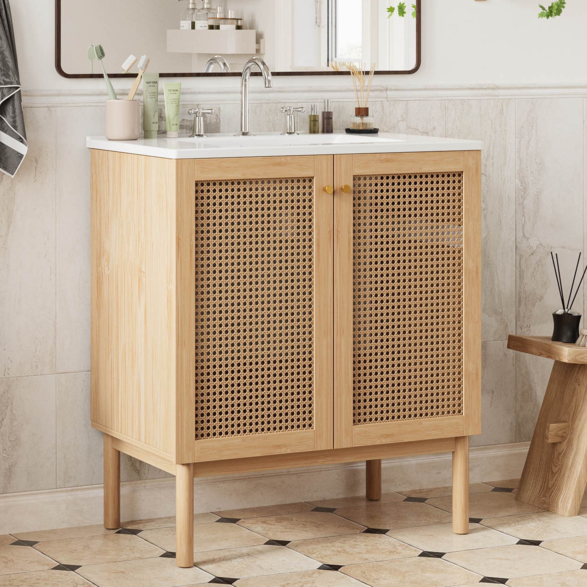 Bay Isle Home™ Aimara 30" Natural Bamboo Bathroom Vanity With Single ...