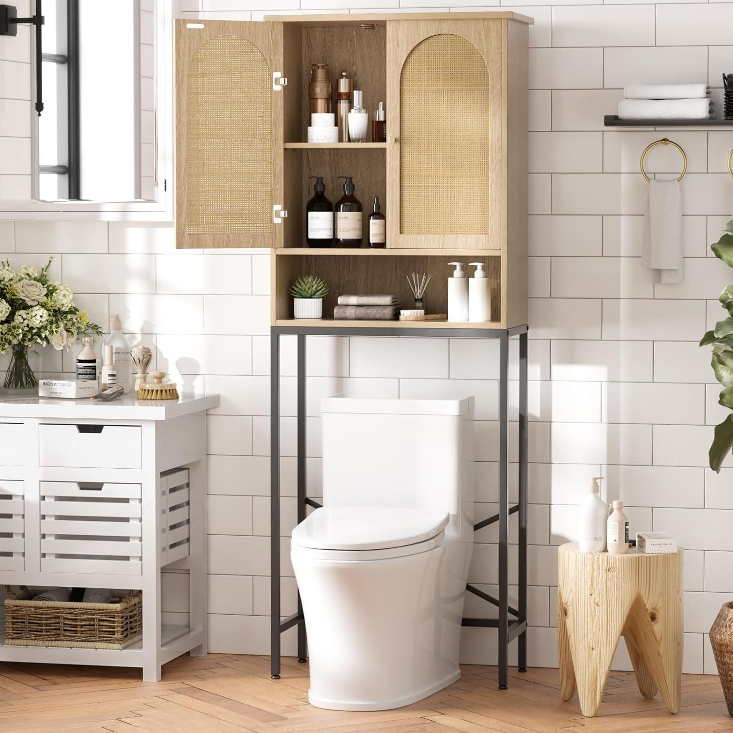 17 Stories Rattan Toilet Storage Cabinet, Over The Rack Wood Cabinet ...