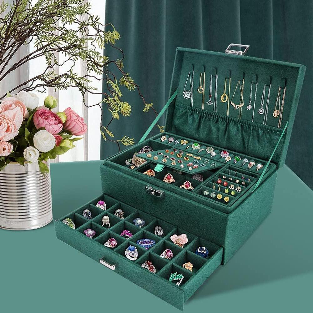 Mercer41 3-Layer Velvet Jewelry Boxes Display Storage Case with Lock ...