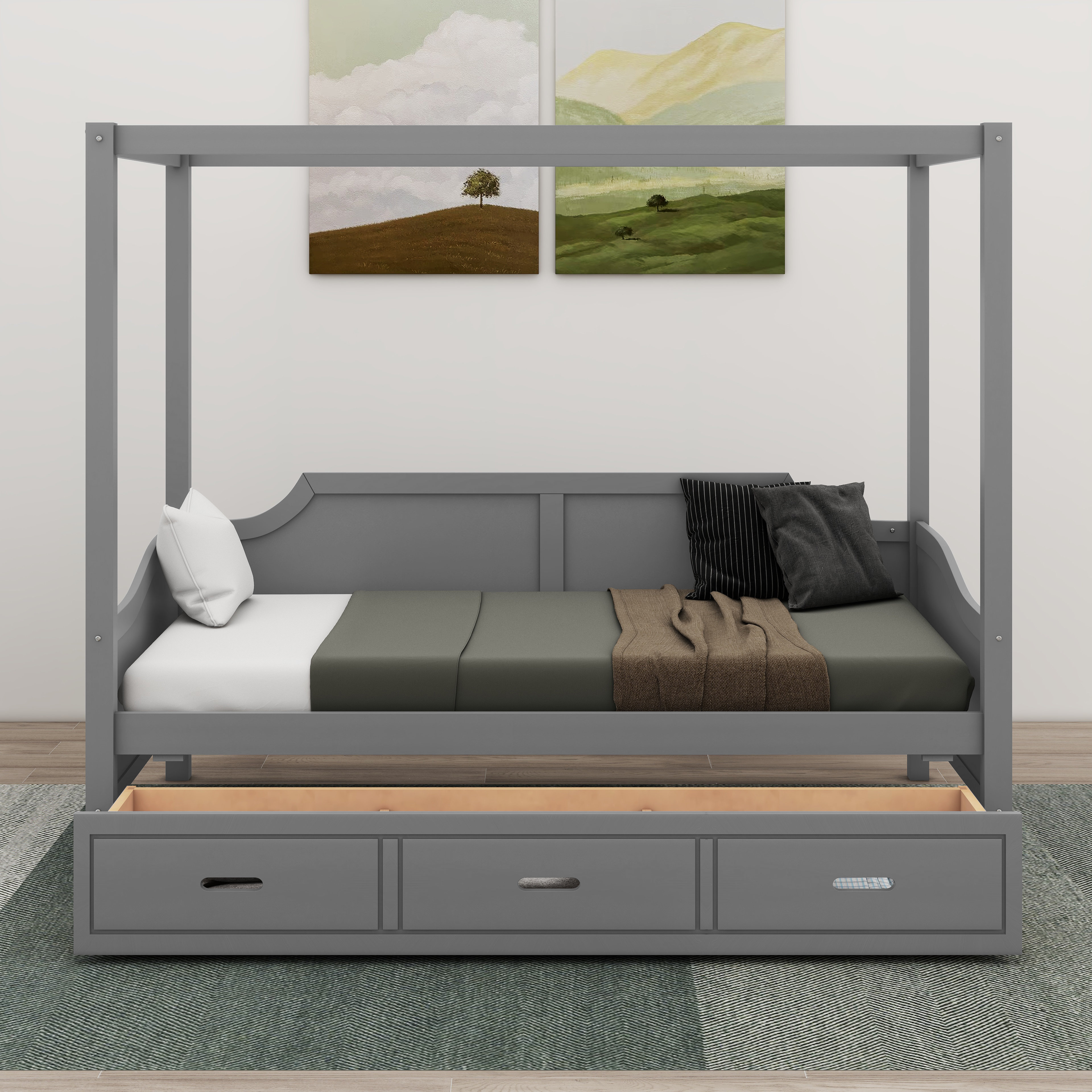 Red Barrel Studio Prosise Wooden Canopy Daybed with 3 in 1 Storage ...