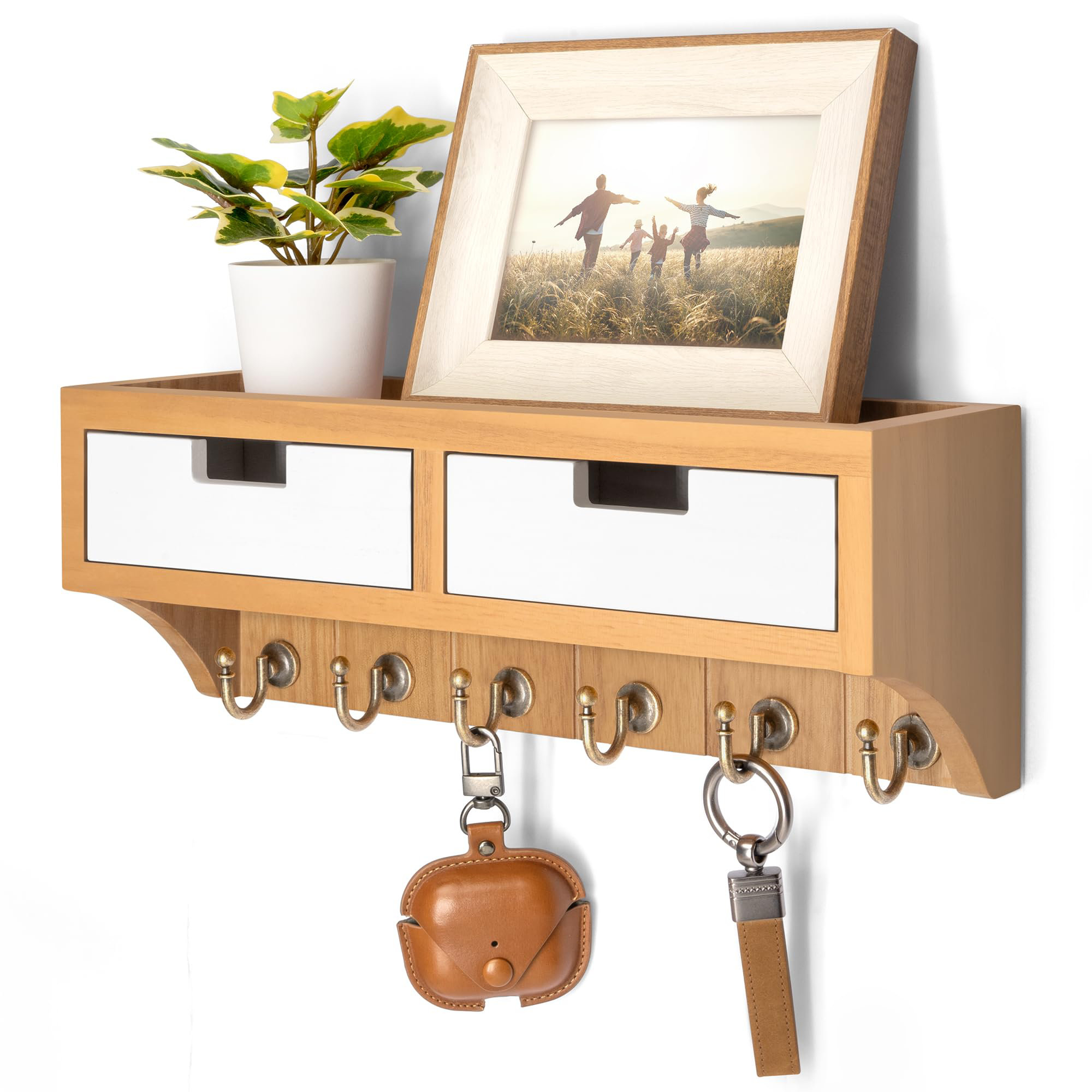 Ebern Designs Modern Farmhouse Key Holder Wall Mount With 2 Drawer ...