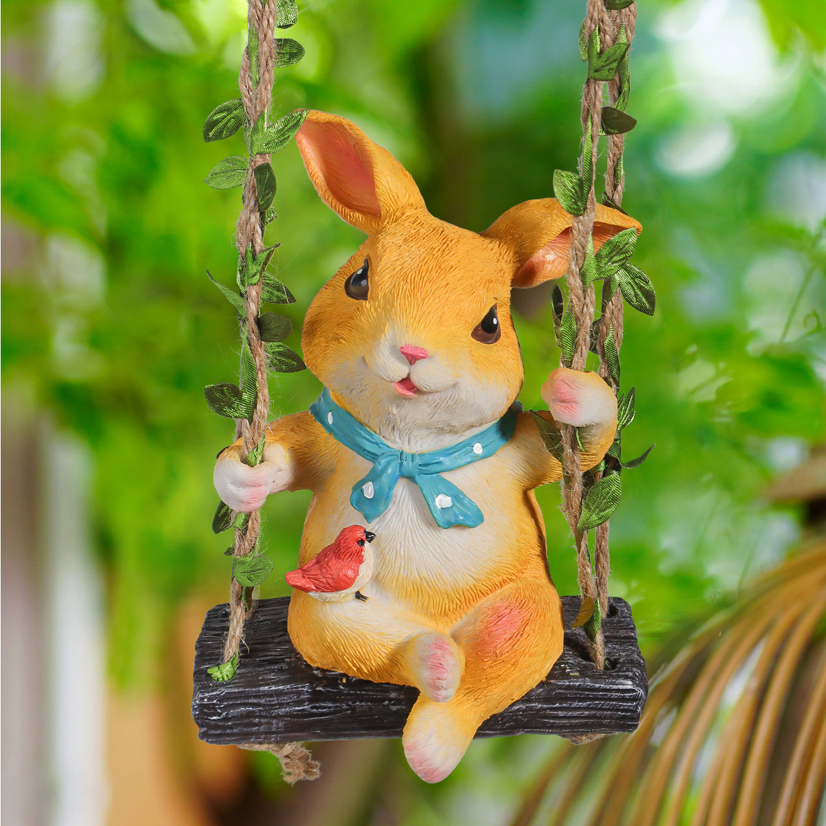 Trinx Garden Rabbit Statues, Cute Swing Bunny With Butterfly Statue ...