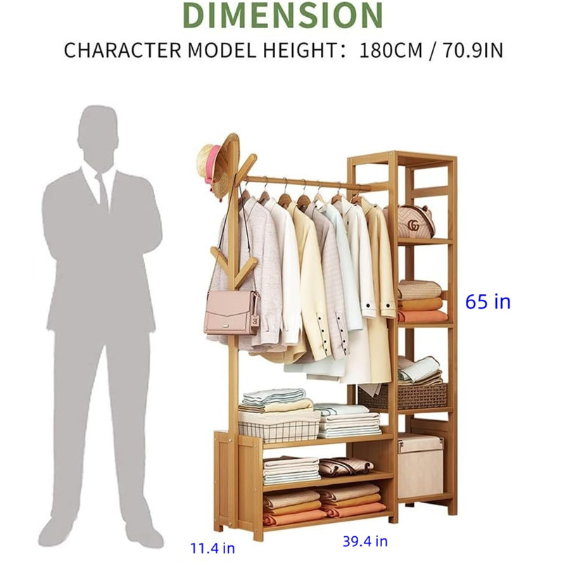 Rebrilliant Langridge Bamboo 39" W Clothing Rack Storage Shelves ...