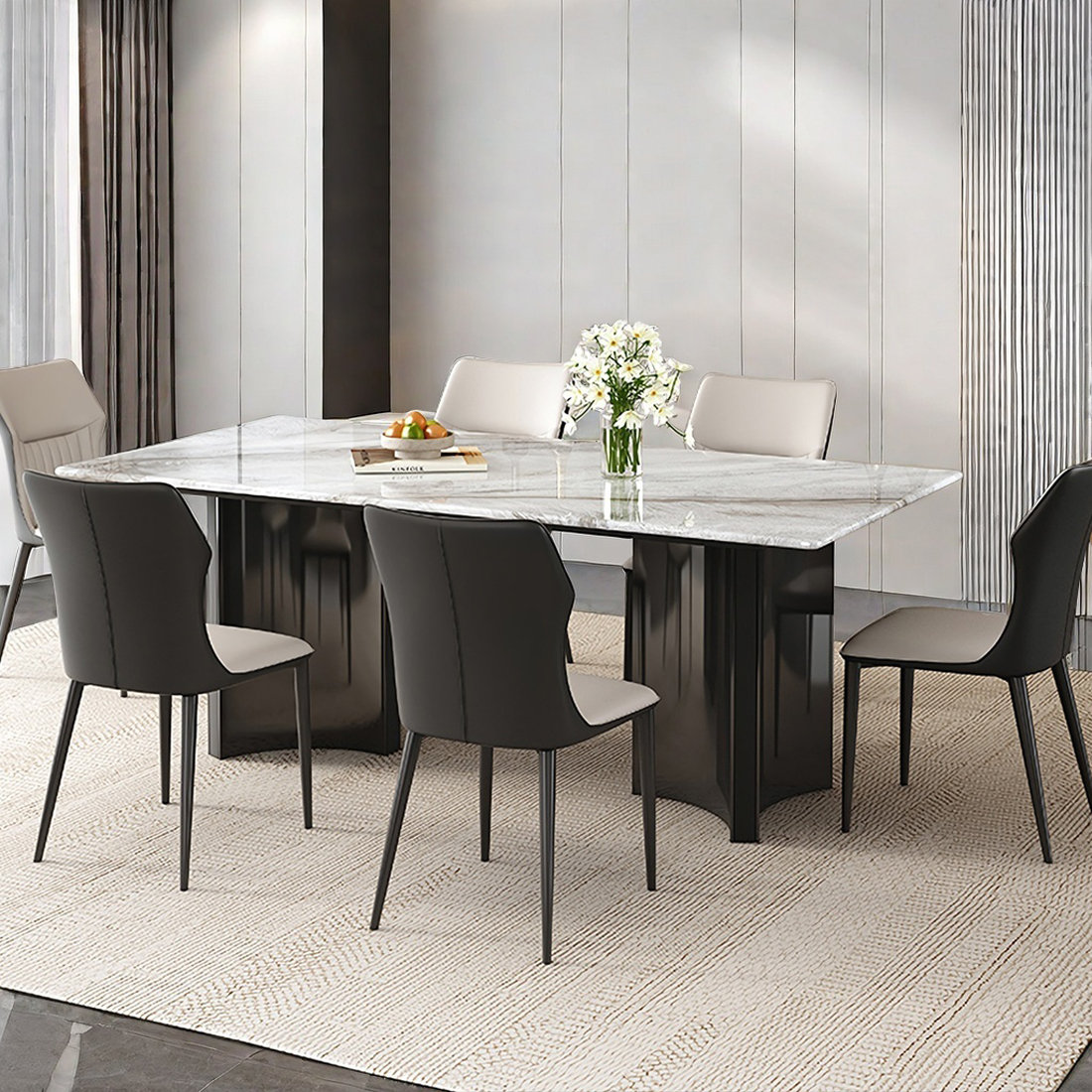 ALLNICEDT Modern Microlite Rectangular Dining Table Sets | Wayfair