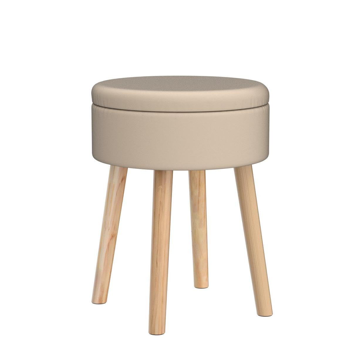Mercer41 Modern Linen Round Dressing Table Stool With Storage Space For ...