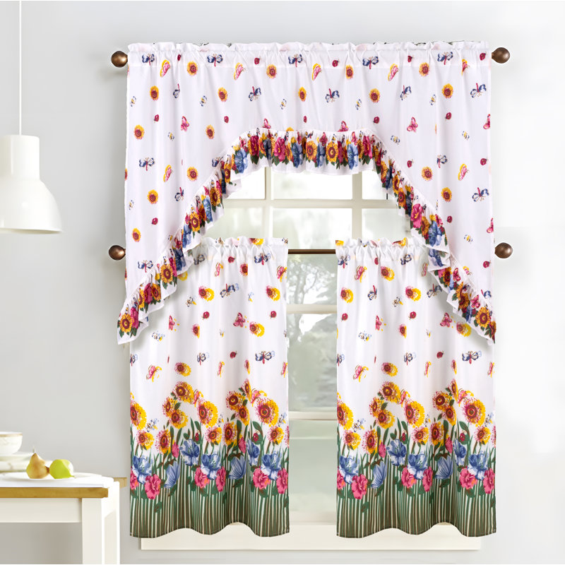 Winston Porter Sunflower Ruffle Kitchen Curtain Tier Set | Wayfair