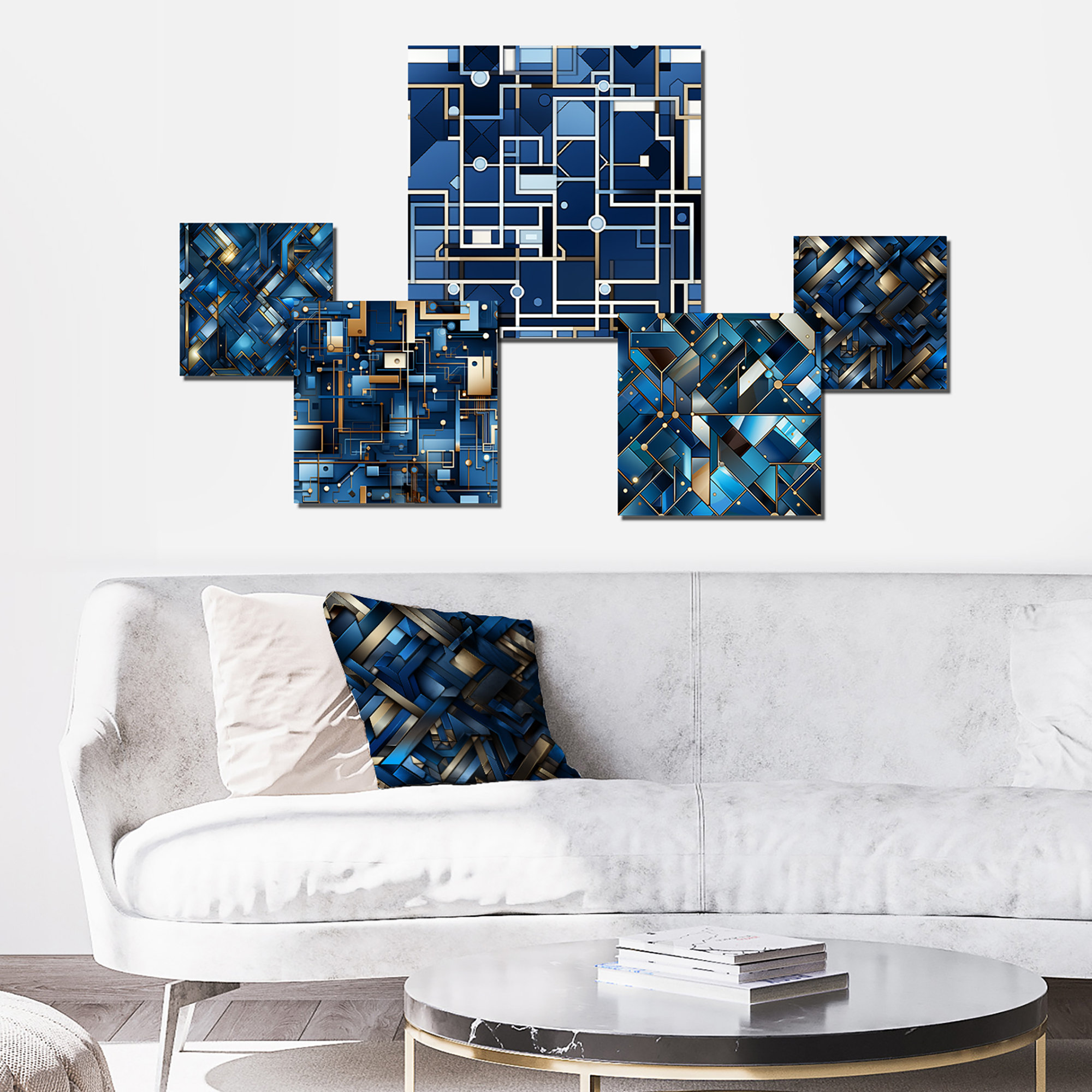 Design Art Ethereal Blue Intersections Mosaic Pattern - Geometric Wall ...