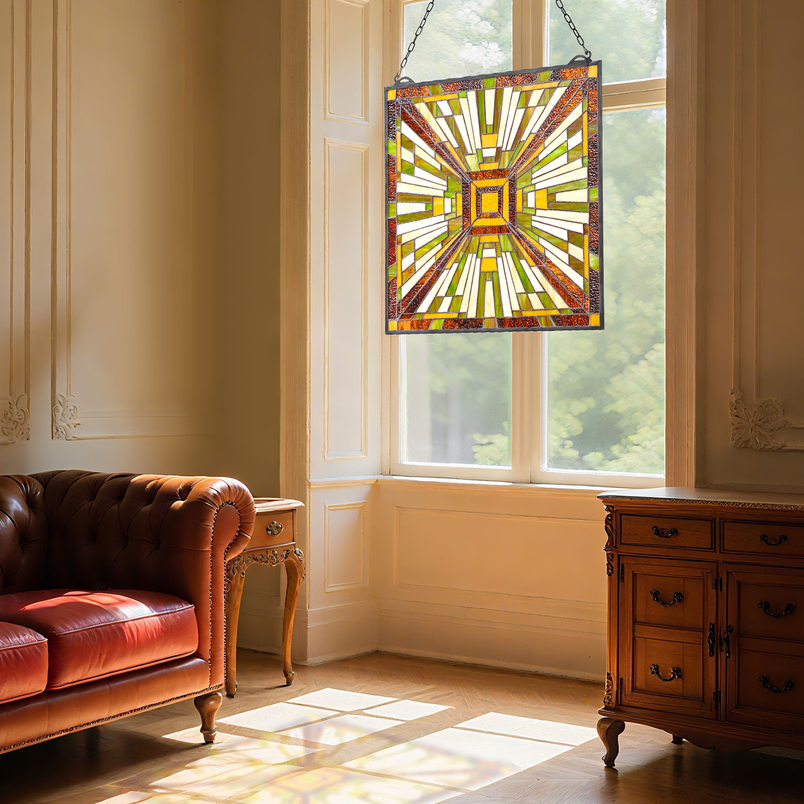 Astoria Grand Stained Glass Tiffany Style Hanging Window Panel with ...