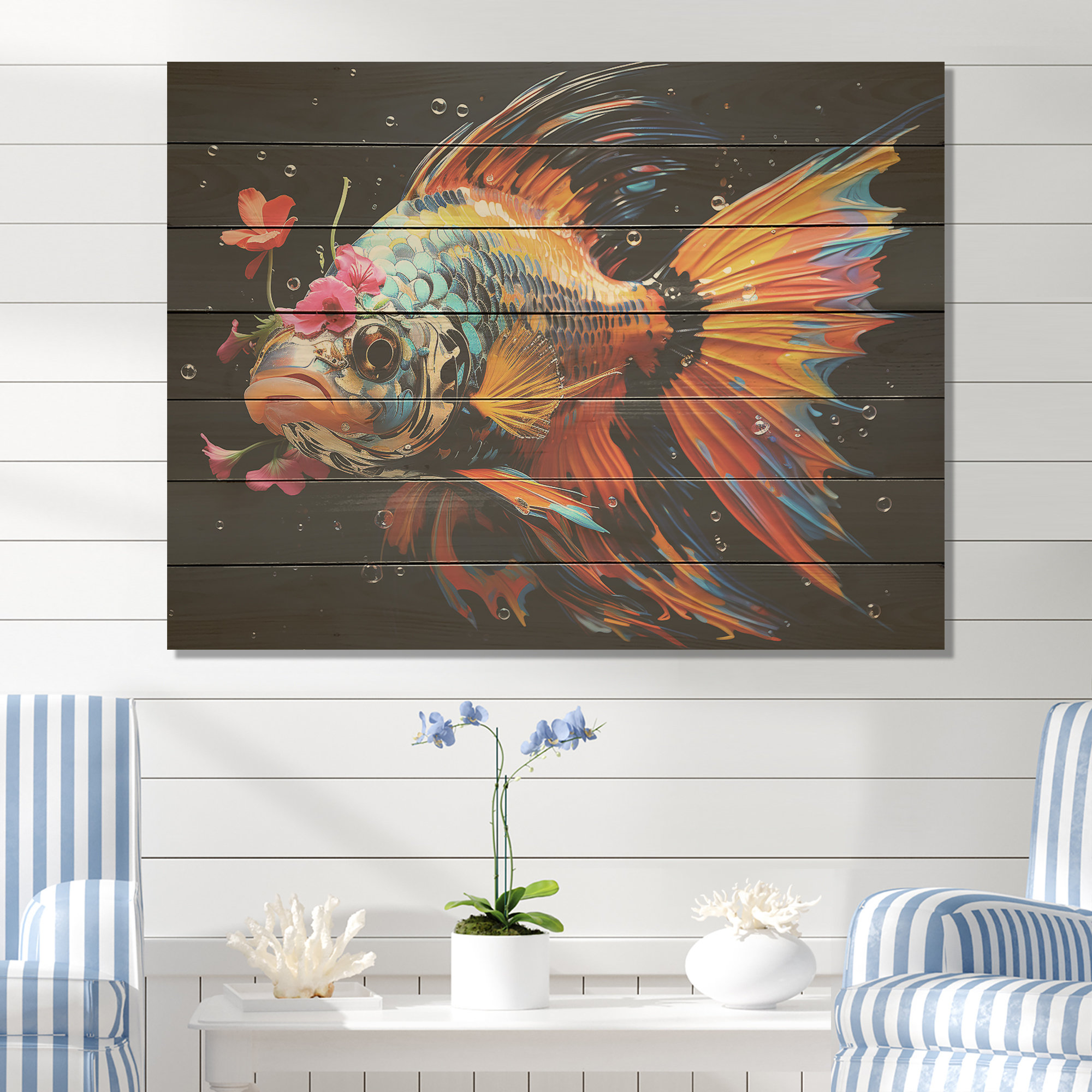 Highland Dunes Pink Butterfly Fish Ocean Dance - Butterfly Fish On Wood ...