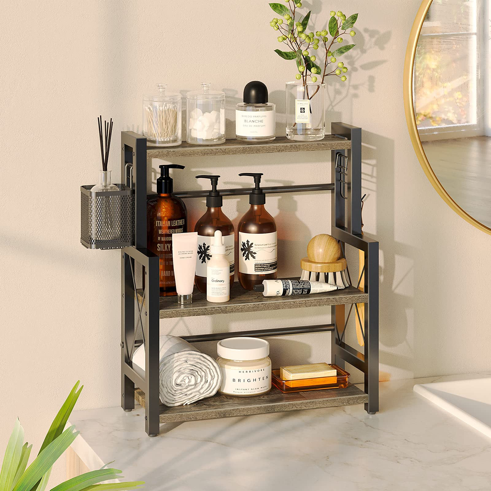 17 Stories Spice Rack Organizer With Wire Basket, 3-Tier Kitchen Shelf ...