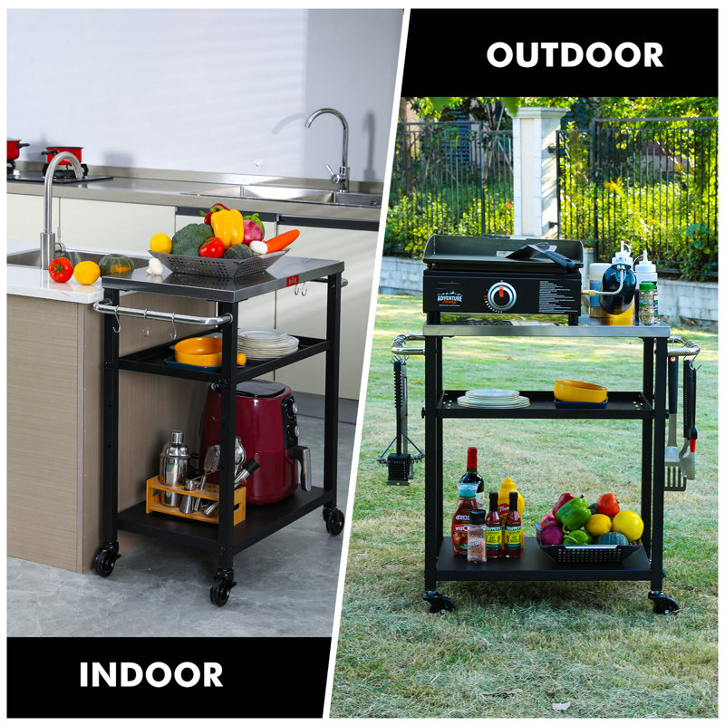 Feasto 3 Adjustable Shelves Outdoor Pizza Oven Table and Food Prep Cart ...