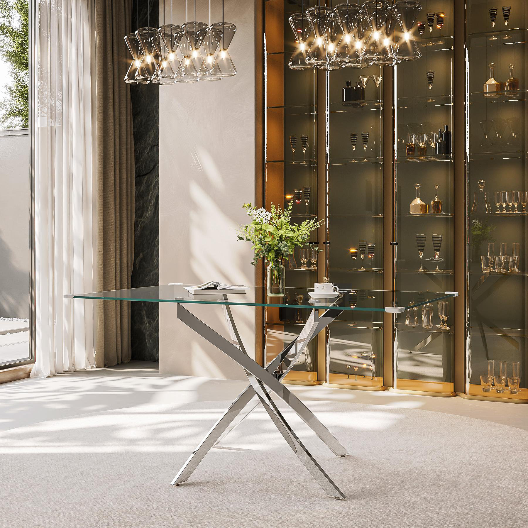 Mercer41 Meme Glass Pedestal Dining Table for 4 or 6 People & Reviews ...