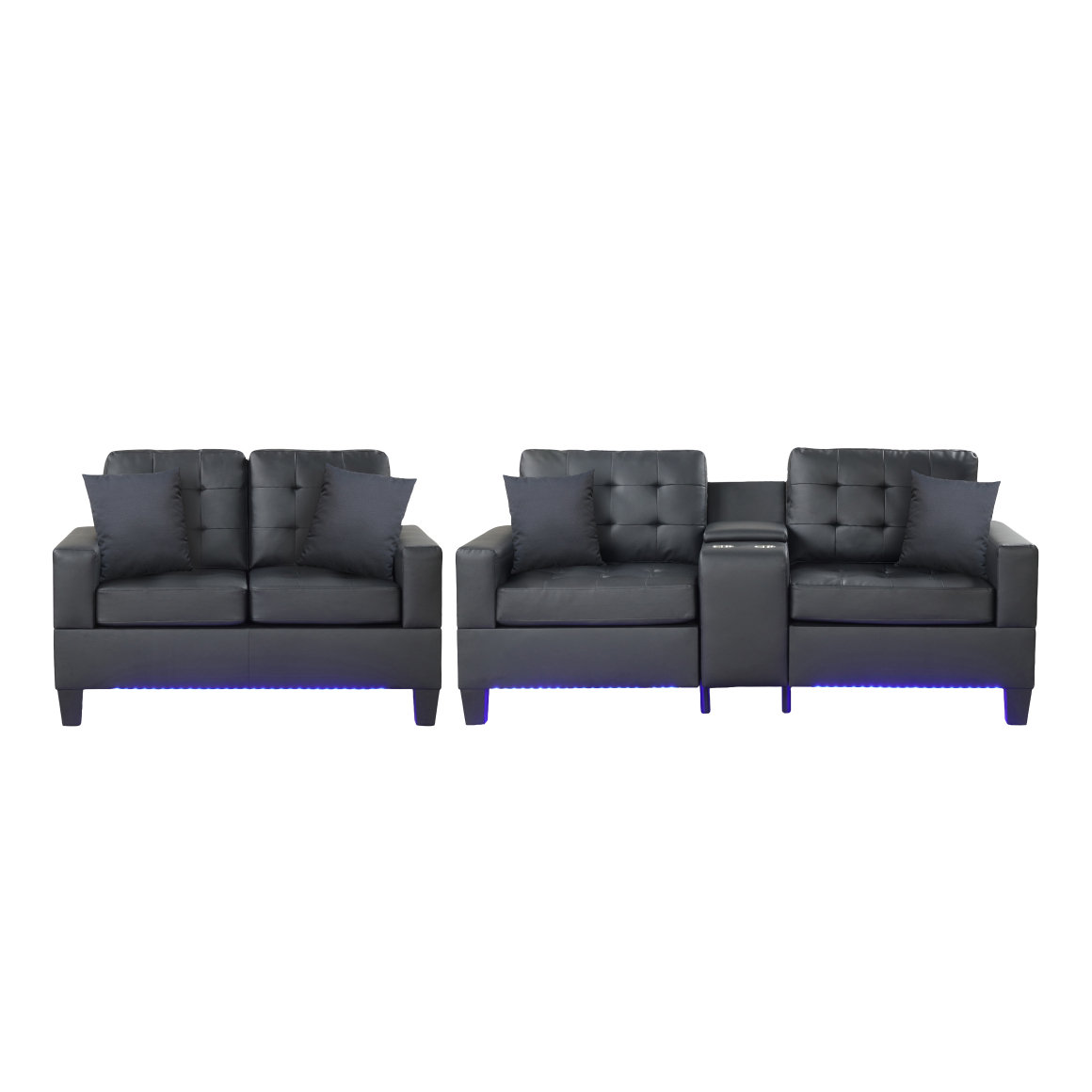 Ivy Bronx Genesis Black PVC Fabric Sofa Loveseat Living Room Set With ...
