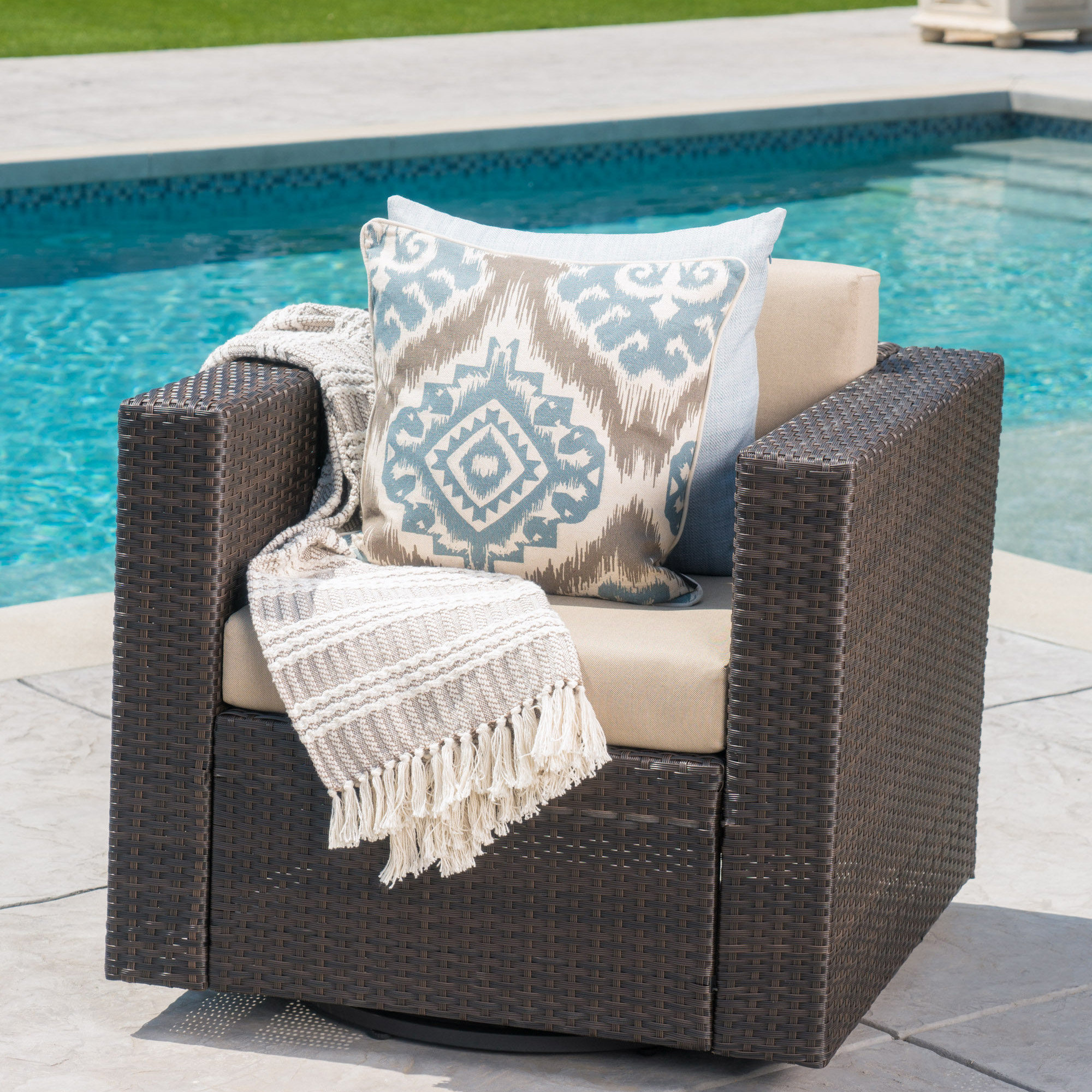 Latitude Run® Single Outdoor Swivel Patio Chair With Cushions | Wayfair