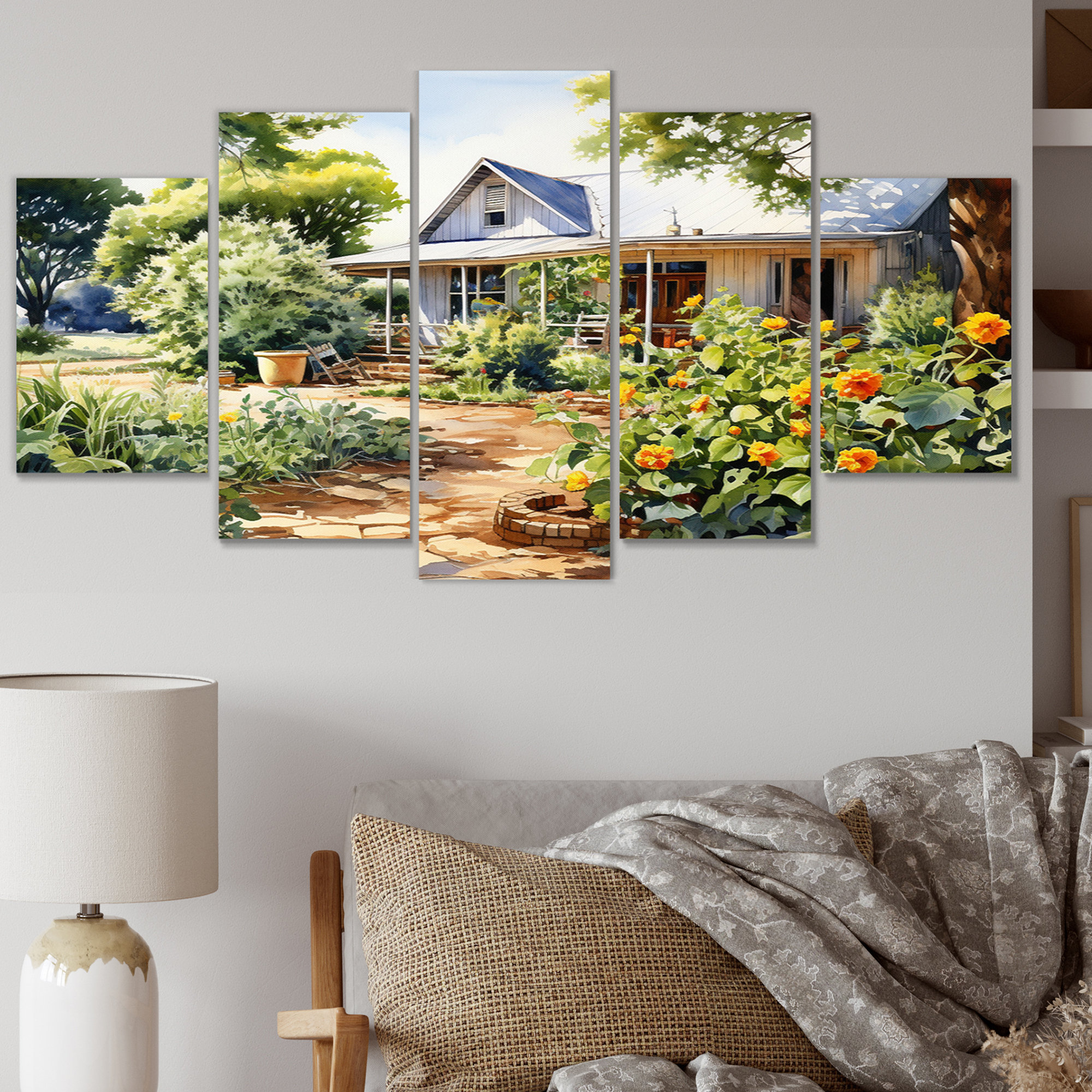 Design Art Farmhouse Frontyard Oasis II - Farm Canvas Wall Art - 5 ...