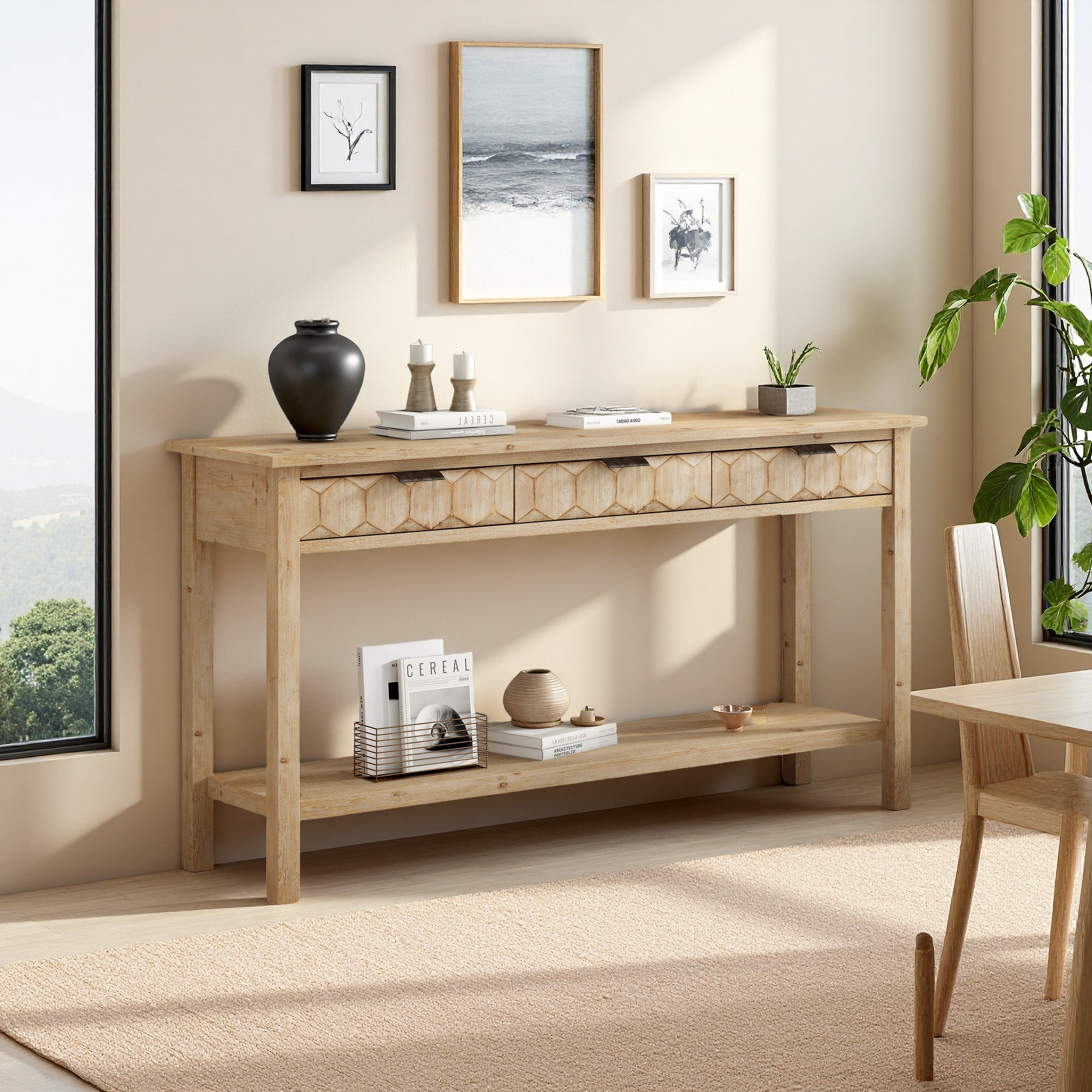 Lark Manor Fir Veneer Modern Stylish Console Table With Honeycomb ...