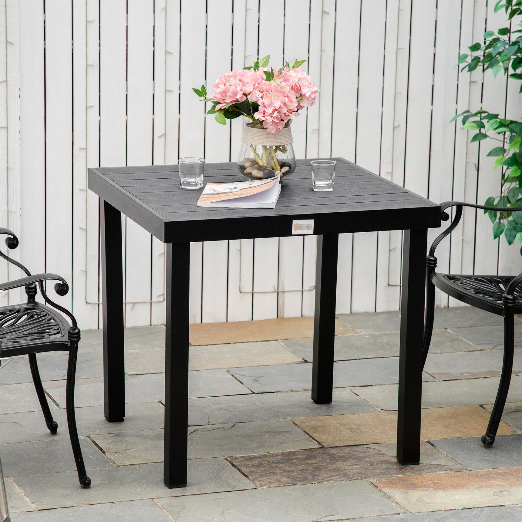 George Oliver Garden Patio Table For 4 - Square, Black , Waterproof ...