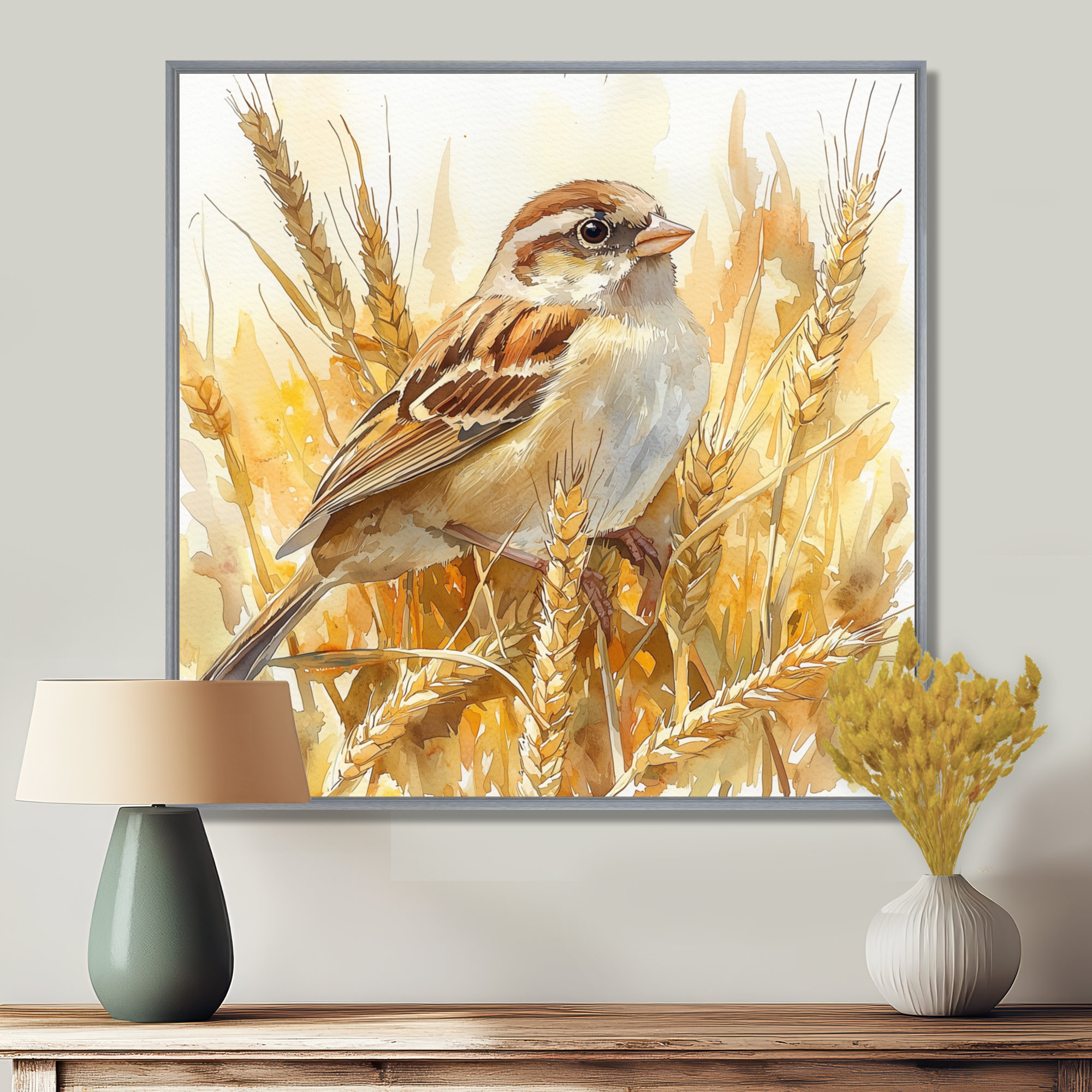 August Grove® House Sparrow Bird Among The Wheat II - Animals Wall ...