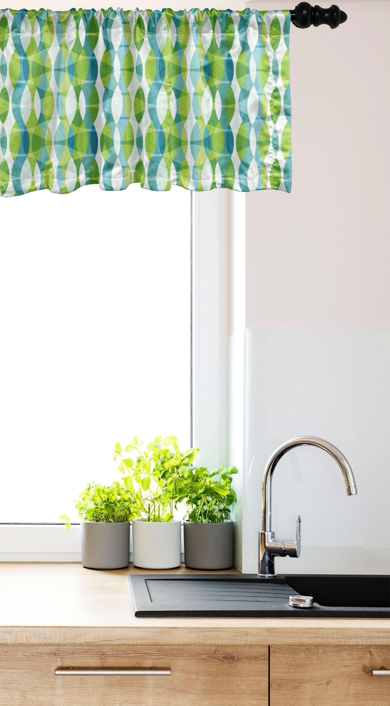 Ambesonne Grunge Valance Pack of 2 Geometric Oval Shapes - Apple Green ...