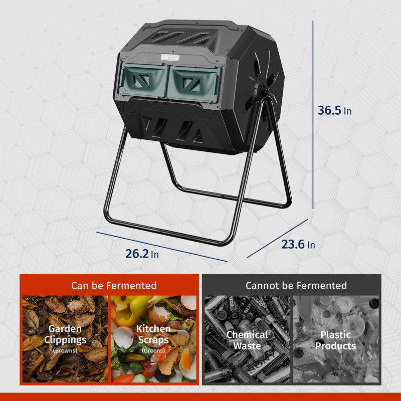 EAST OAK Outdoor Dual Chamber Compost Tumbler Bin with 2 Sliding Door ...