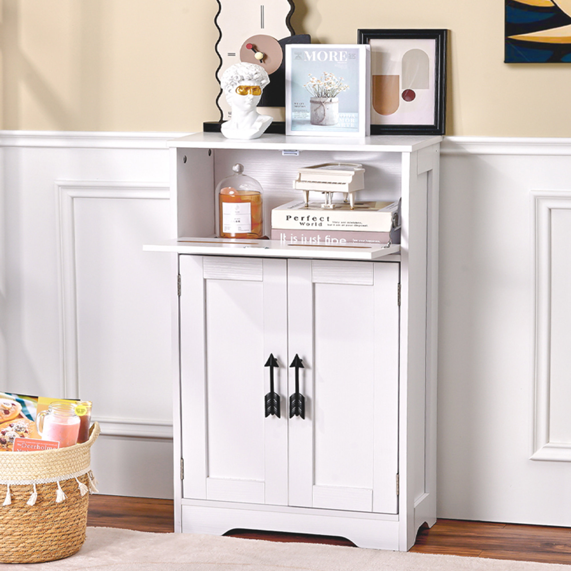Winston Porter Wooden Floor Cabinet Side Storage Organizer With Door ...
