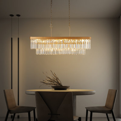 Mercer41 7-Lights Dimmable Tiered Rectangle Chandelier With Crystal ...