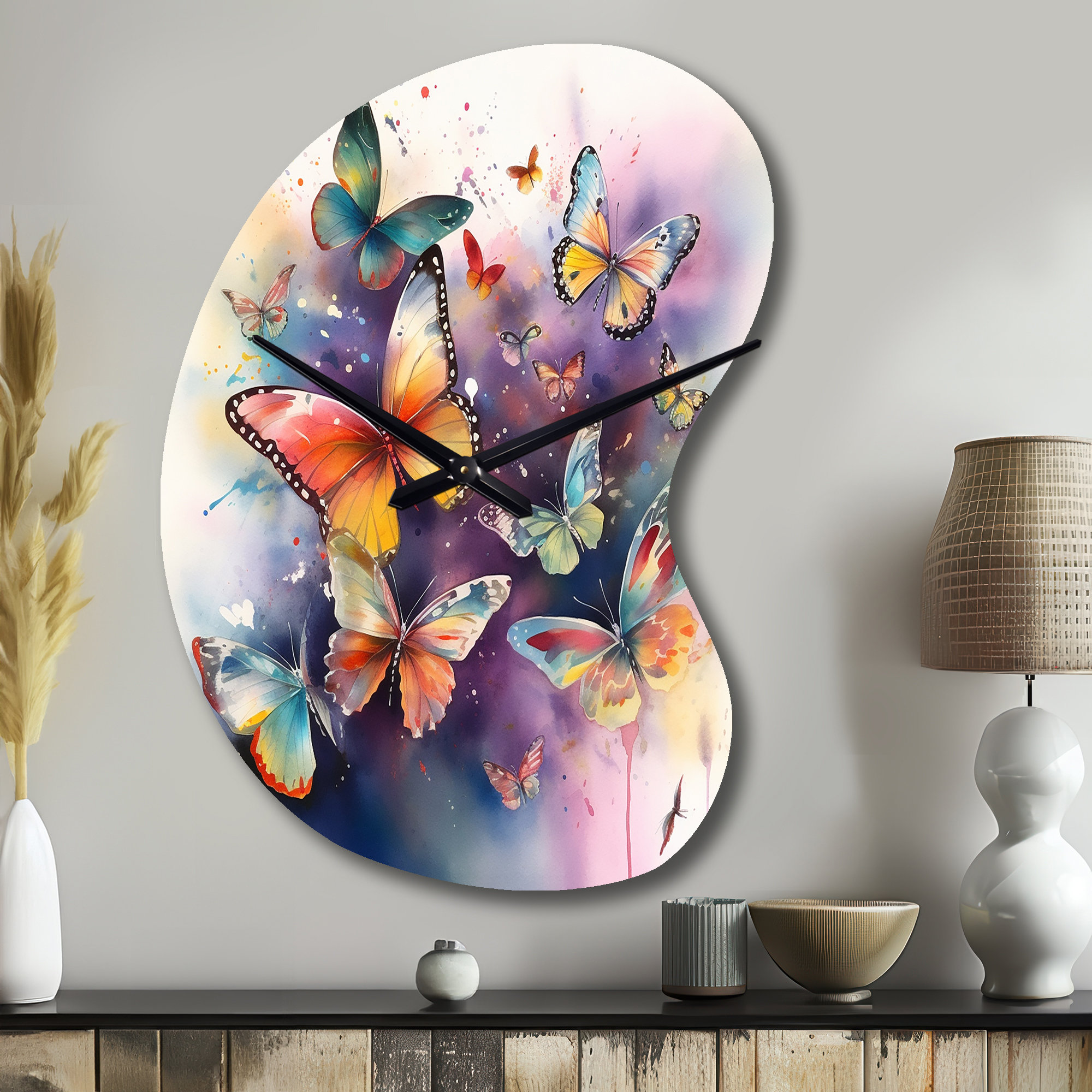 Design Art Purple Butterflies In The Air - Unique Shape Modern Metal ...