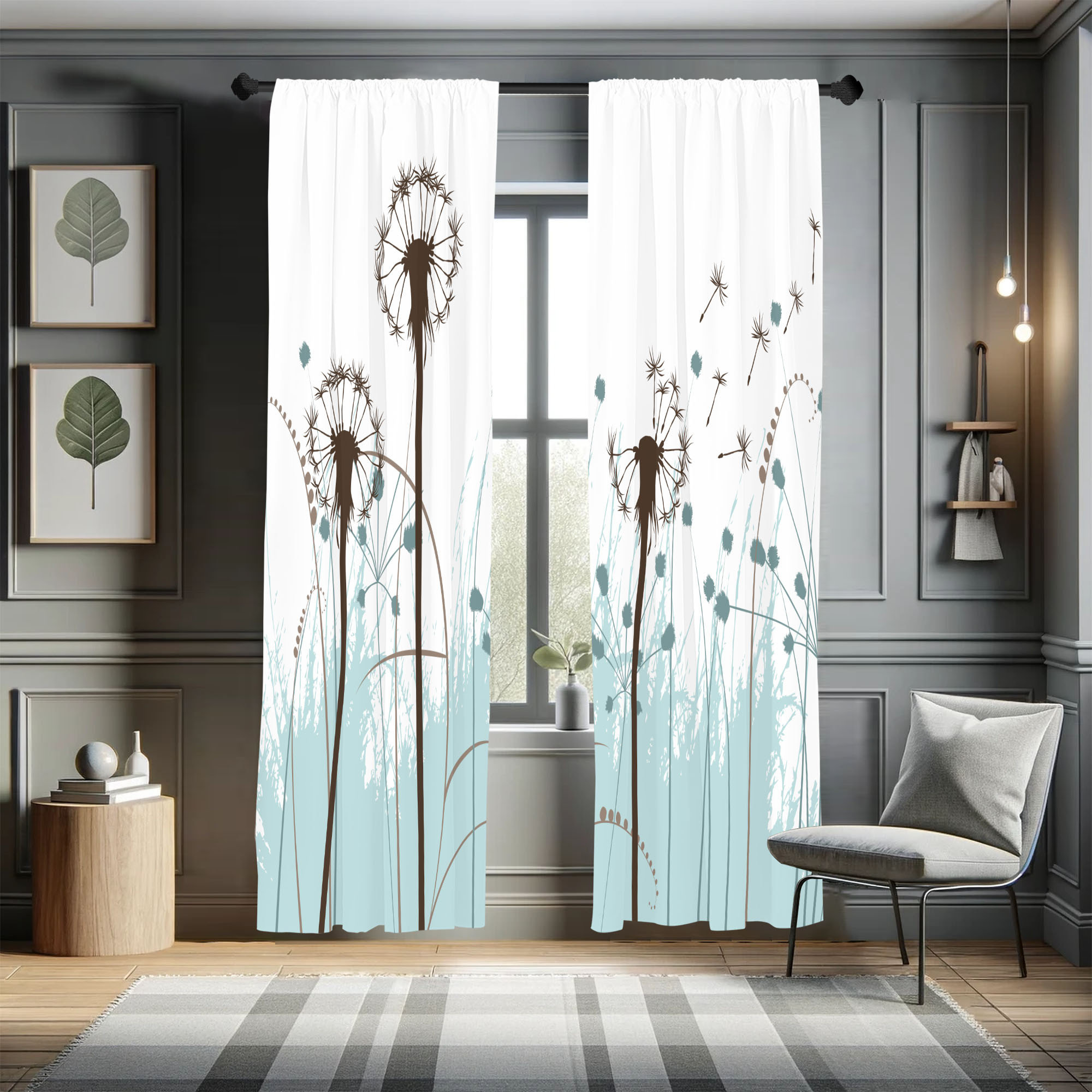 East Urban Home Spring Curtains, Silhouette of Dandelion Art | Wayfair