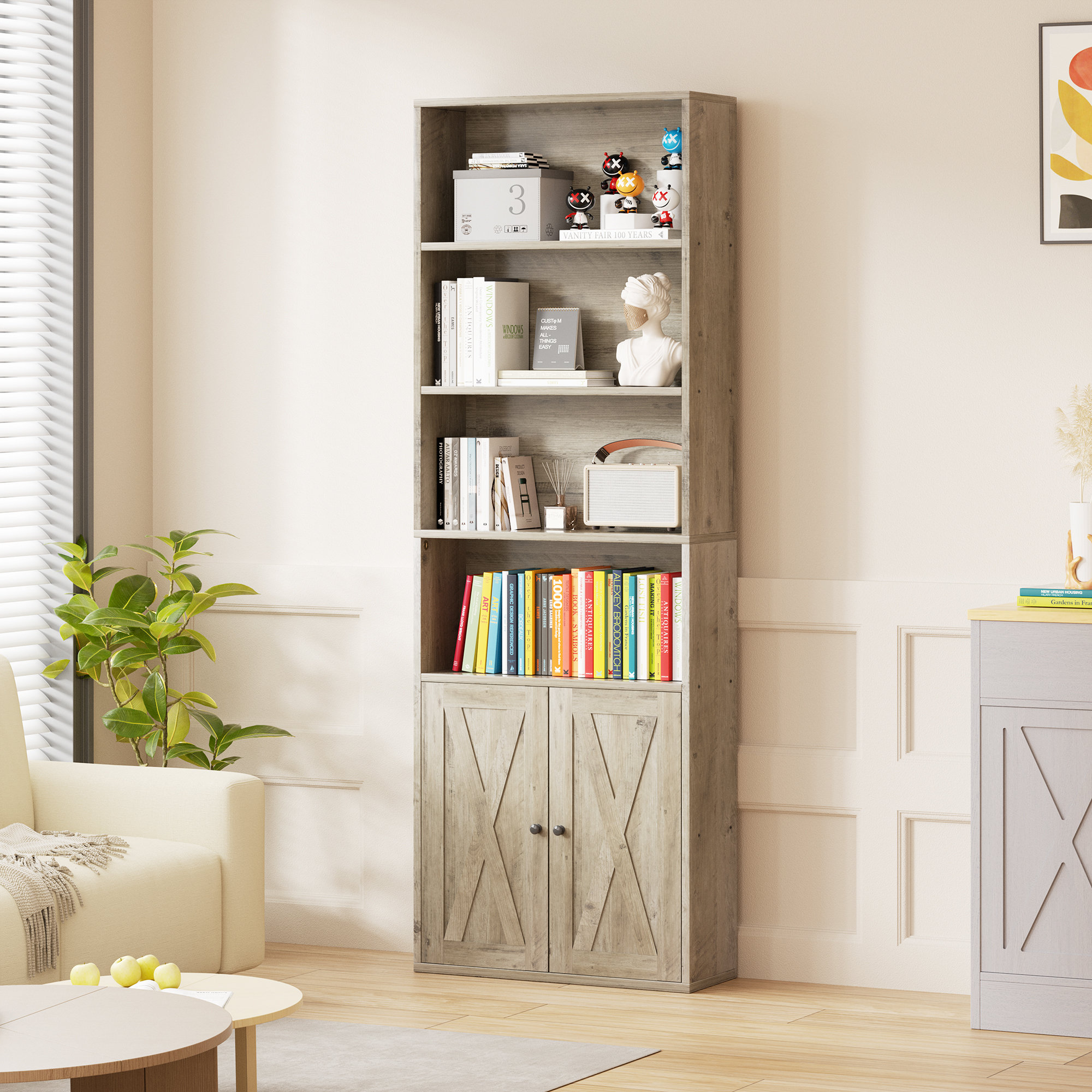 Breakwater Bay Aillee 70.9"H Open Storage Bookcase with Doors | Wayfair
