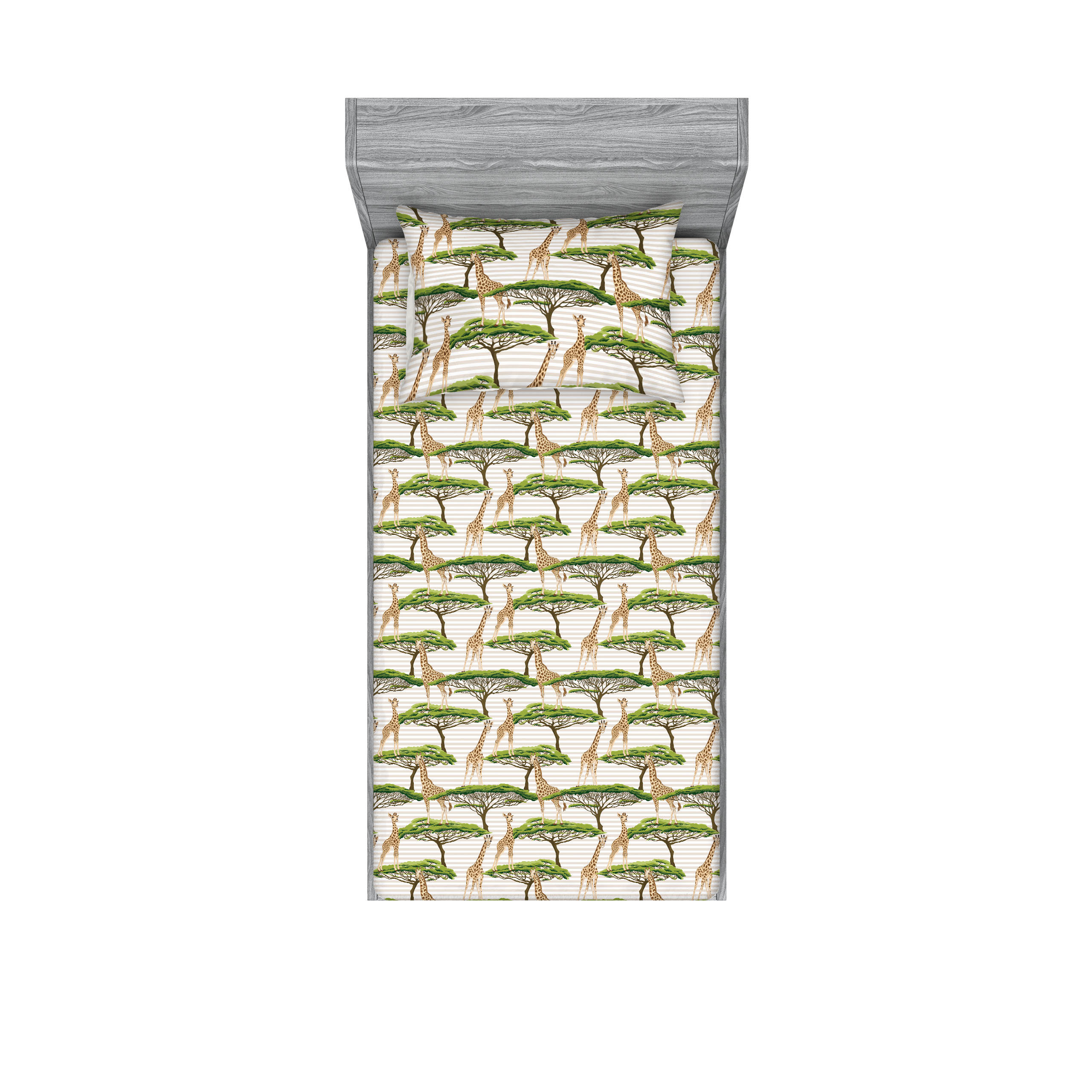 Ambesonne Fitted Sheet & Sham Animal Print Concept Art Green Camel Tan ...