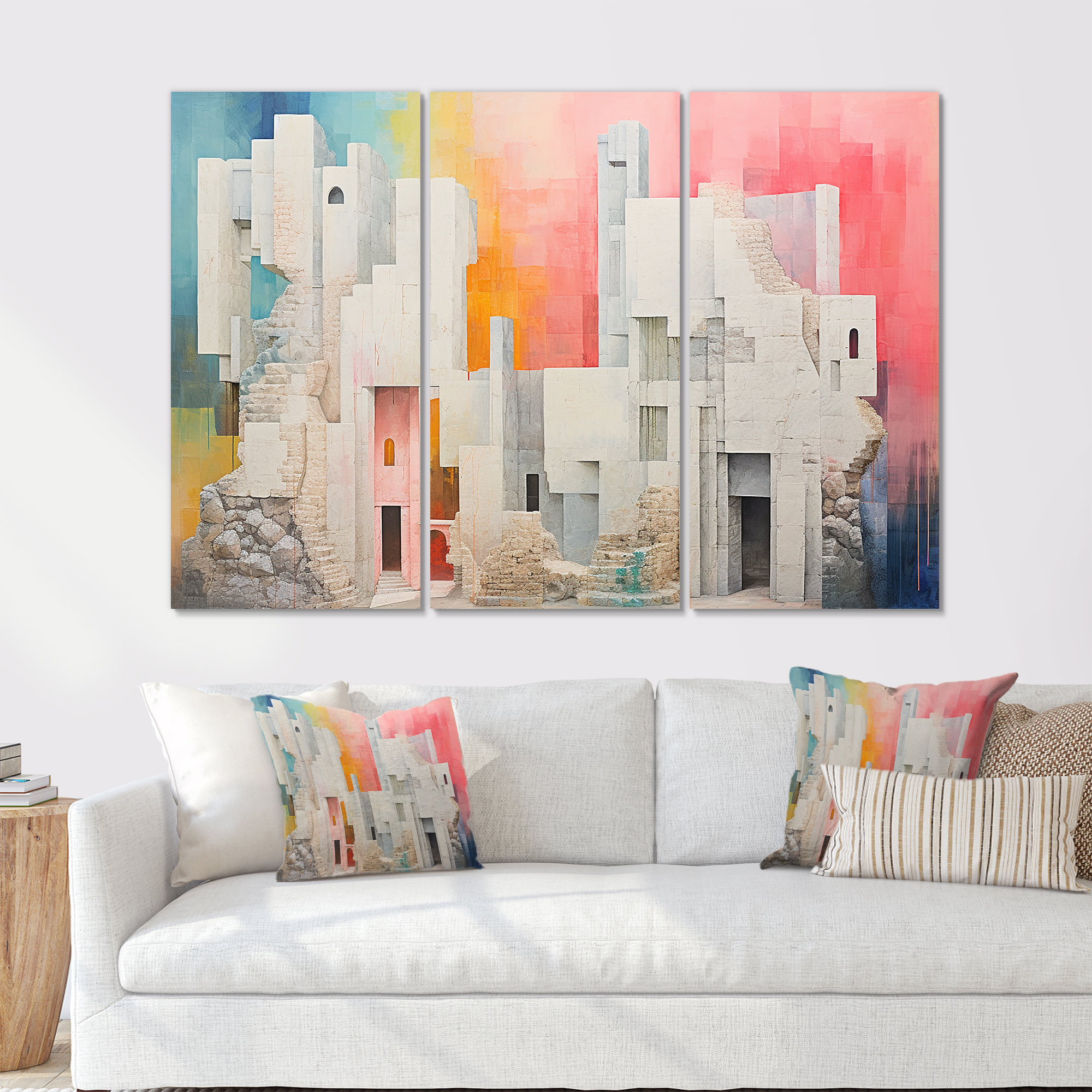 Ivy Bronx Bold Pink Pastel Castle I - Castles Wall Decor Set | Wayfair