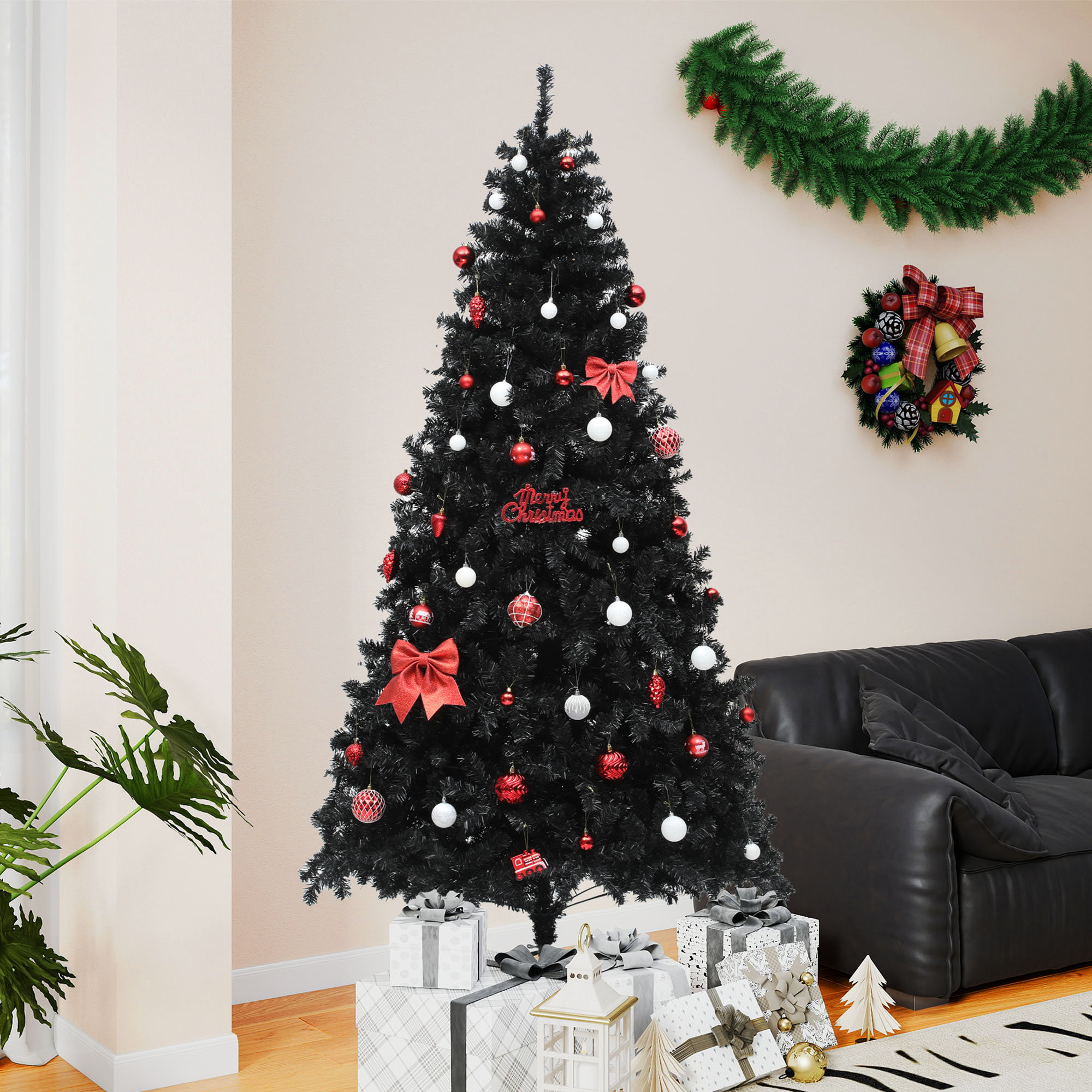 The Holiday Aisle® 7.5ft Black Artificial Christmas Tree, Holiday Tree ...