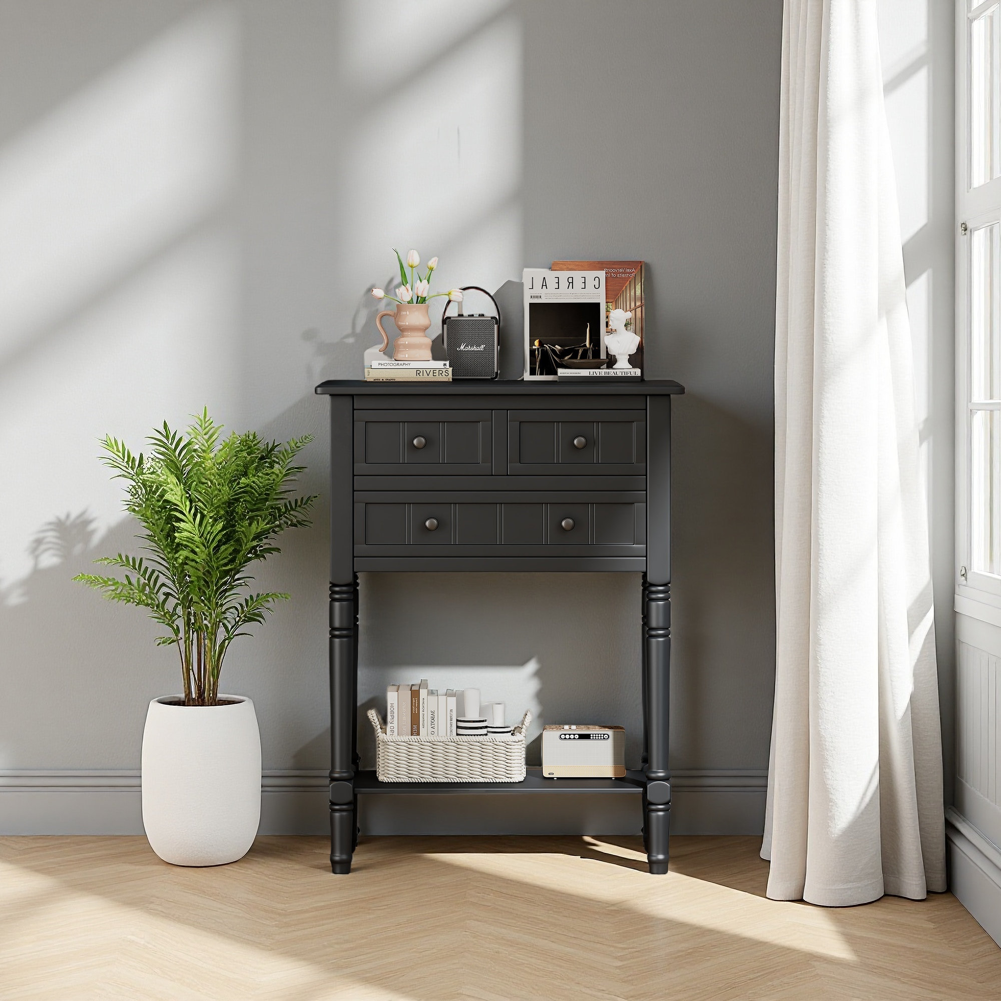 Latitude Run® Narrow Console Table, Slim Sofa Table With Three Storage ...