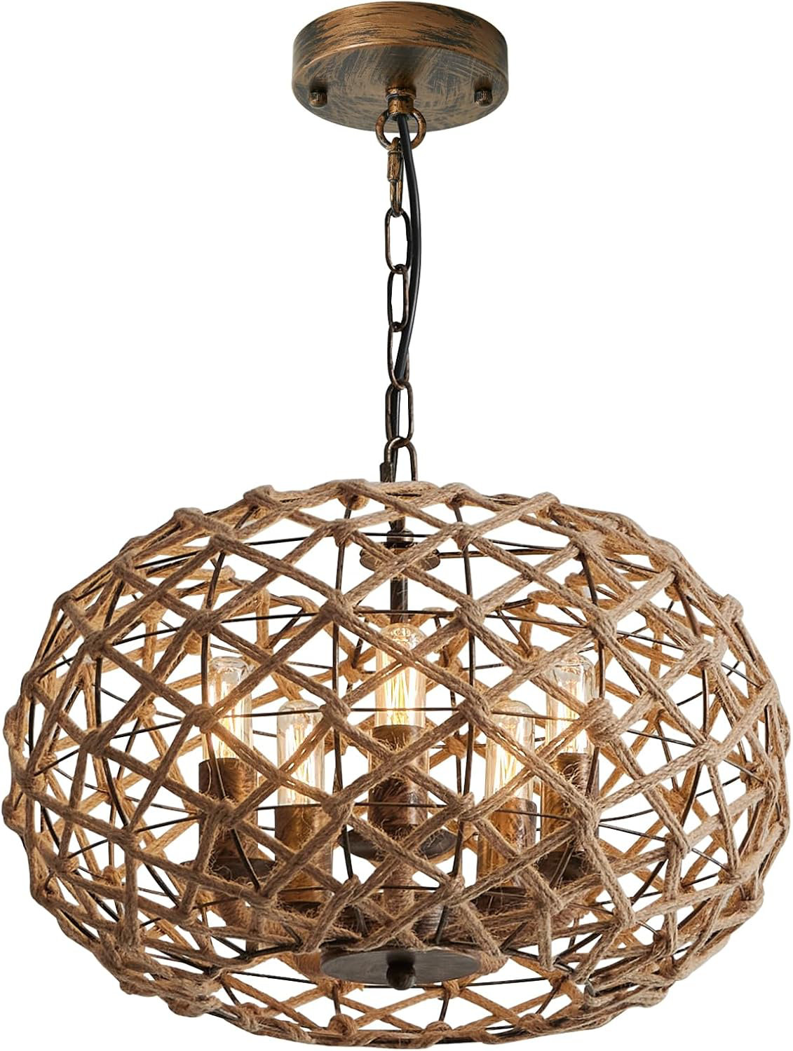Longshore Tides Boho Rattan & Hemp Rope Chandelier - 5 Light, 15.75 ...