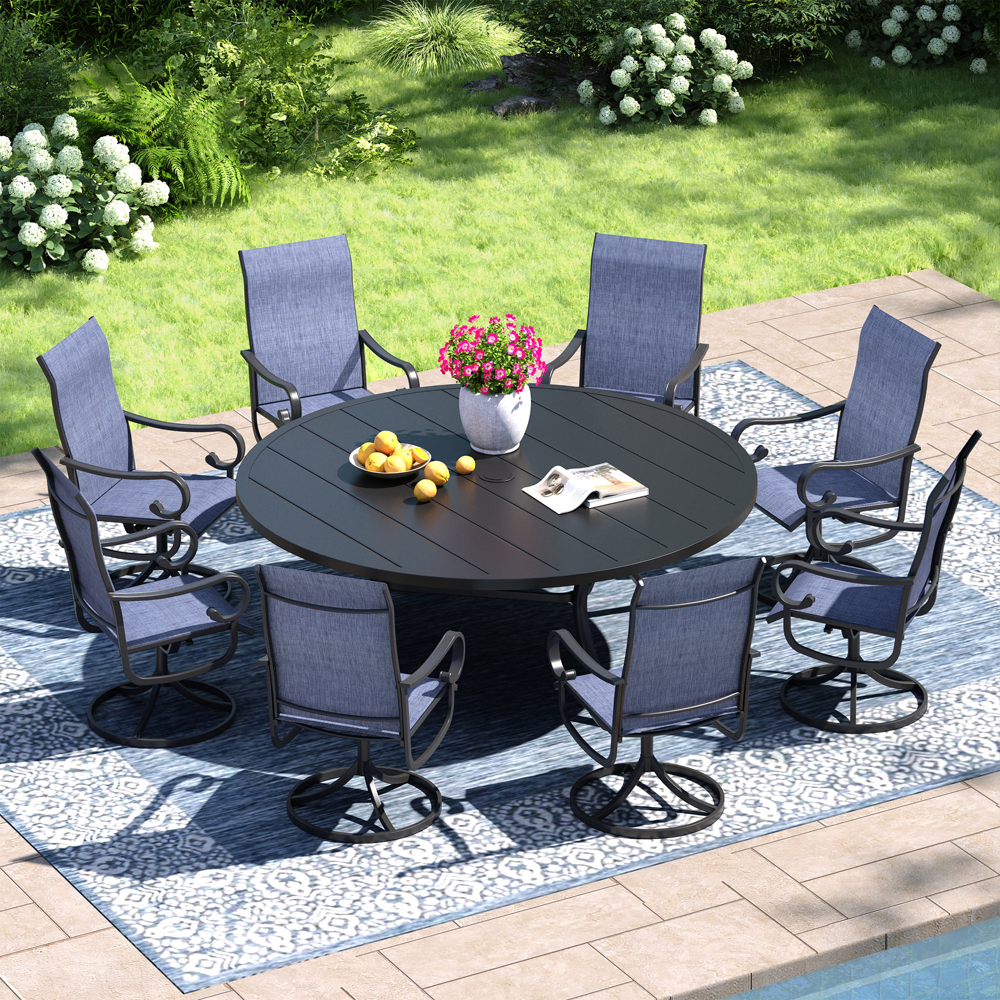 Red Barrel Studio® 9 Pieces Patio dining set with 60" Round Dining ...