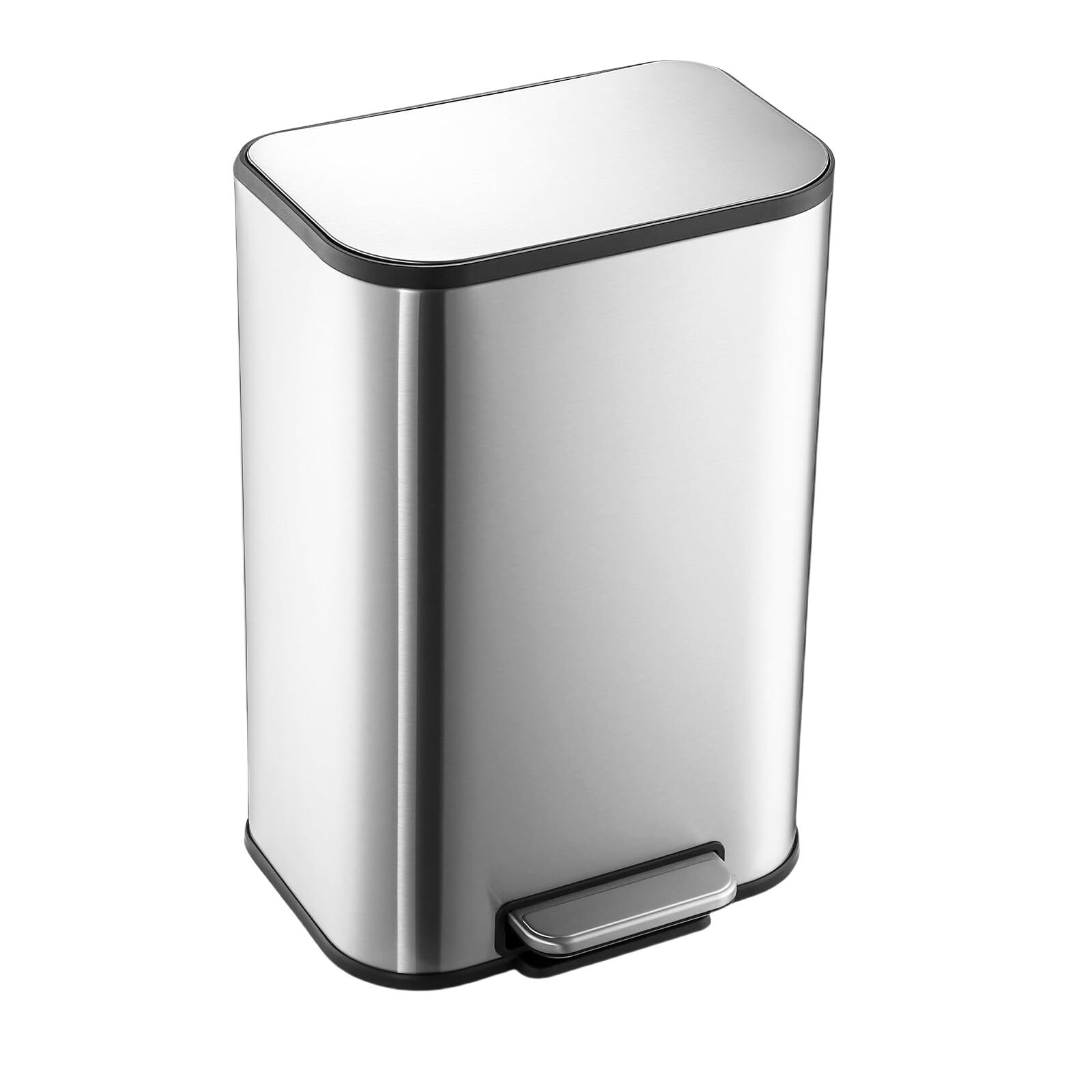 babevy Stainless Steel Garbage Can With Lid, Step-On Pedal And Inner ...